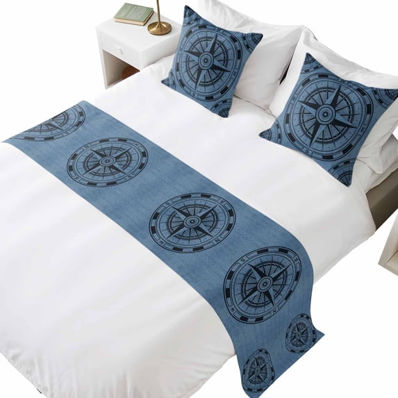 California King Size Compass Circle Bed Runner Set 102 x 20 inch Dot ...