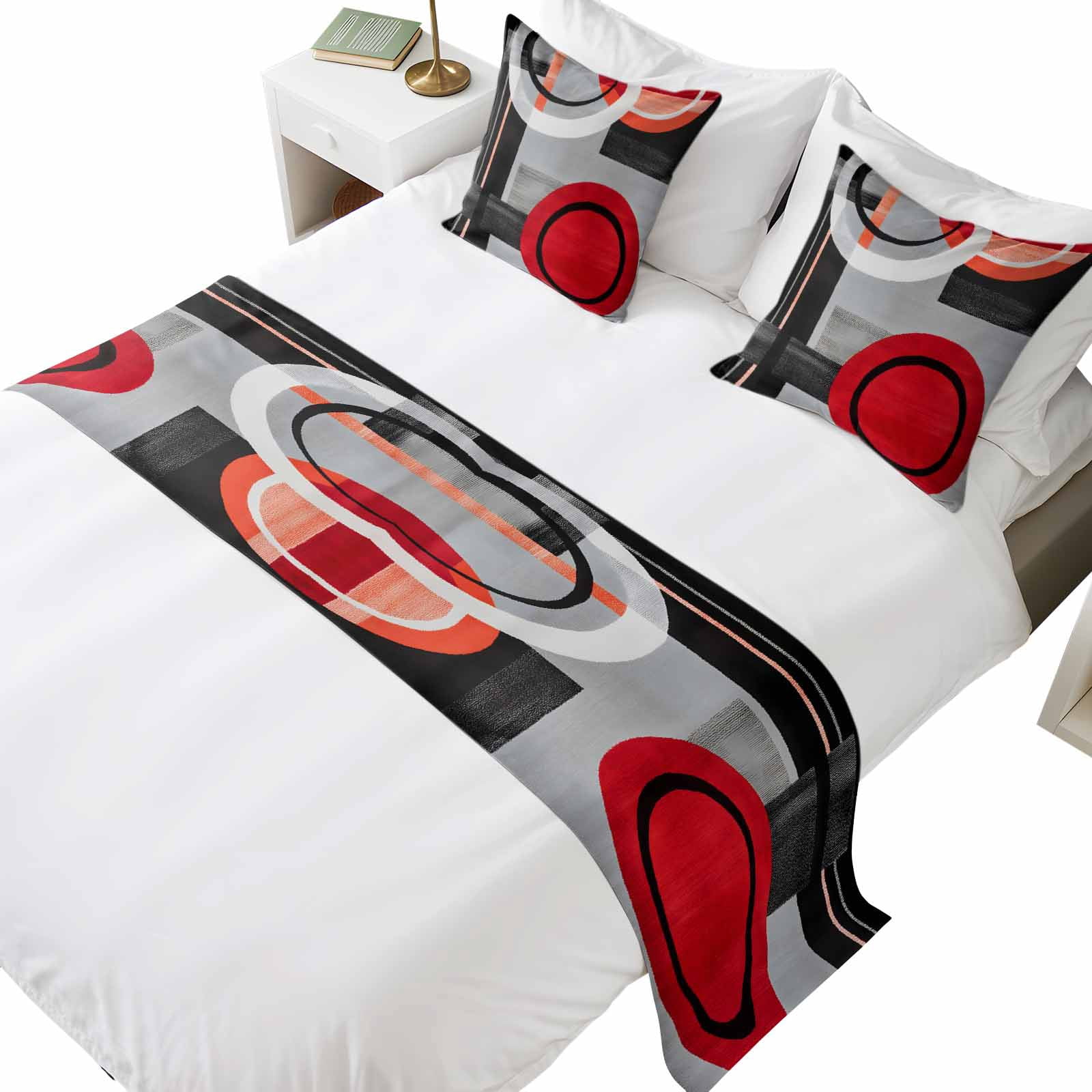 California King Size Red Gray Black Bed Runner Set 102 x 20 inch ...