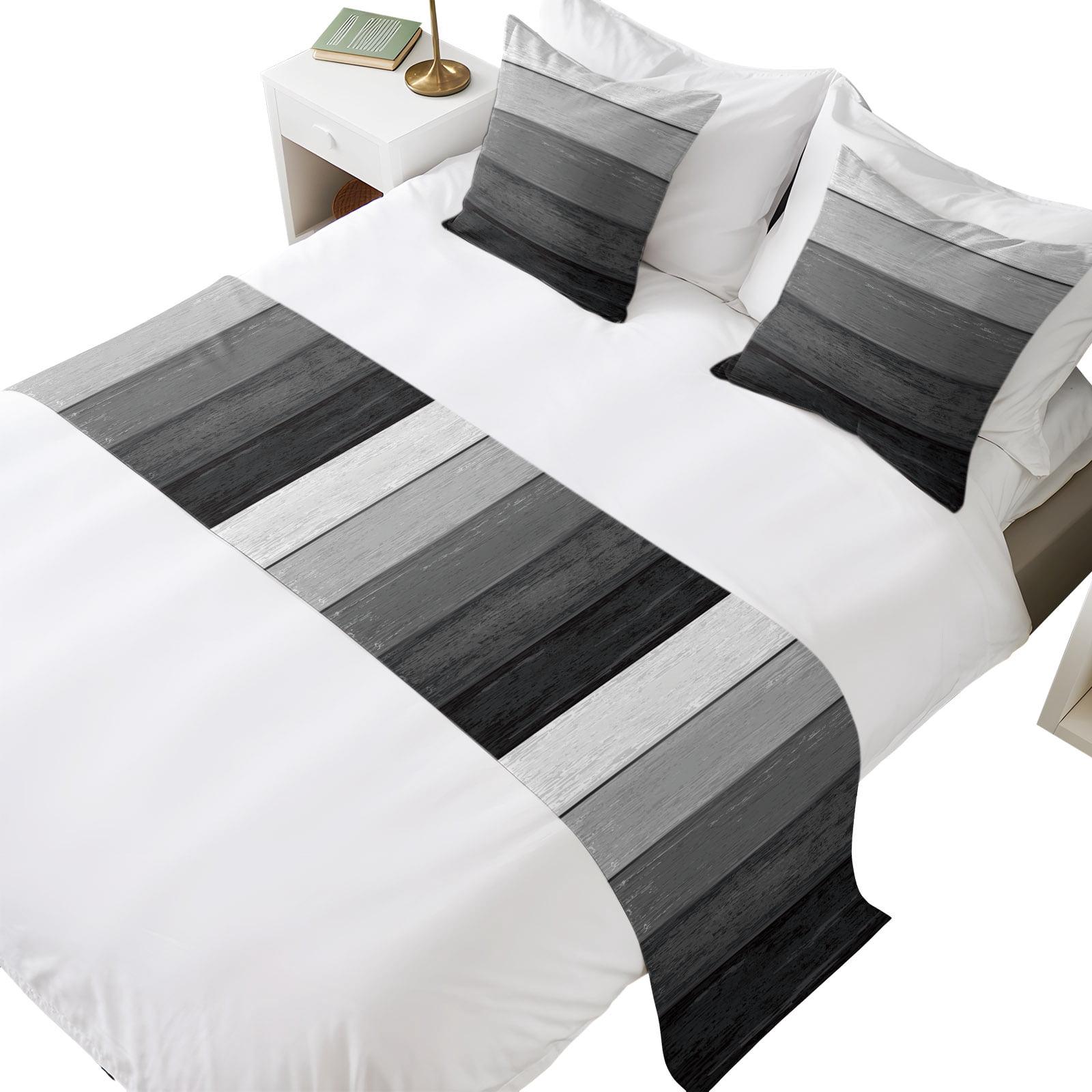 California King Size Rustic Stripes Bed Runner Set 102 x 20 inch Gray ...