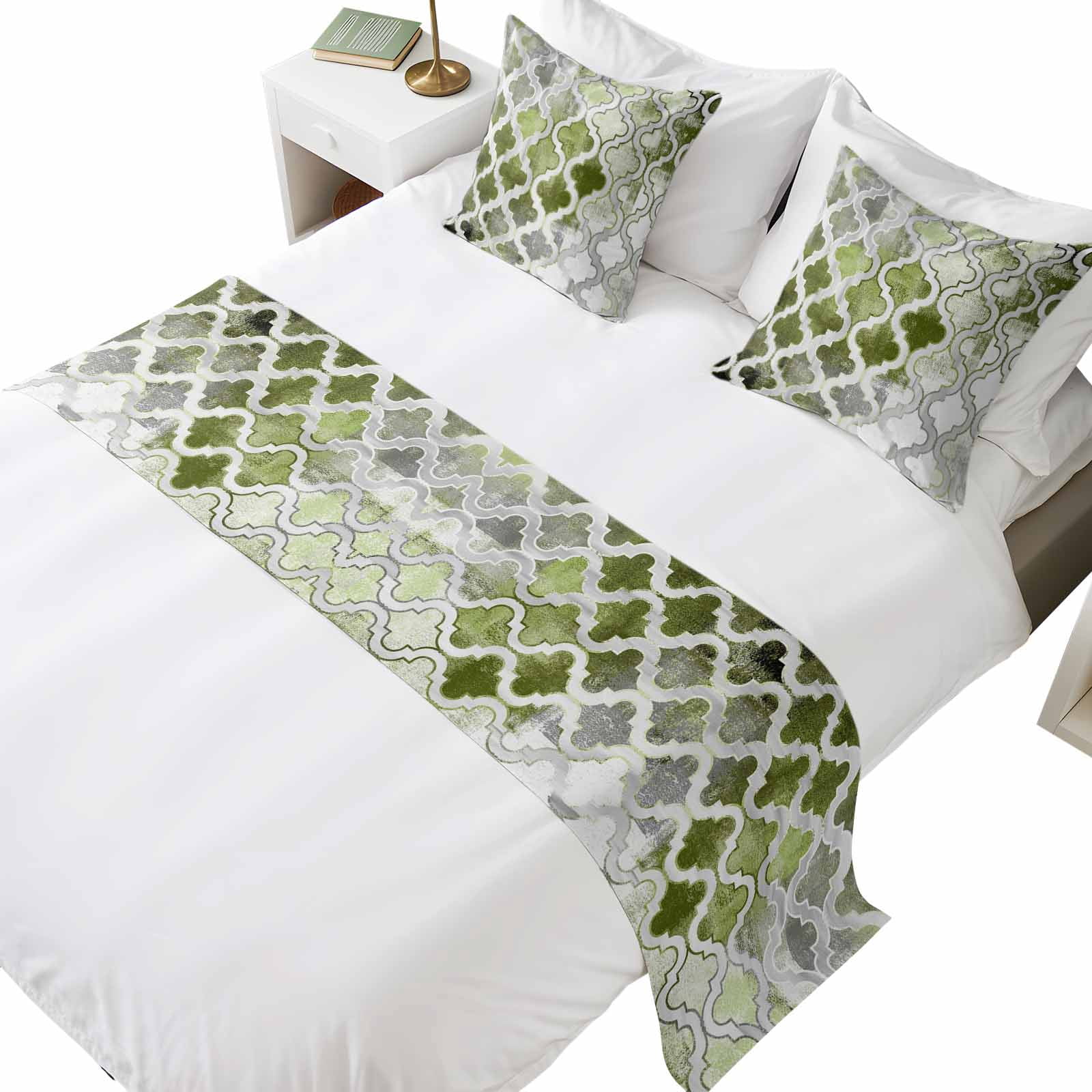 California King Size Sage Green Morocco Bed Runner Set 102 x 20 inch ...