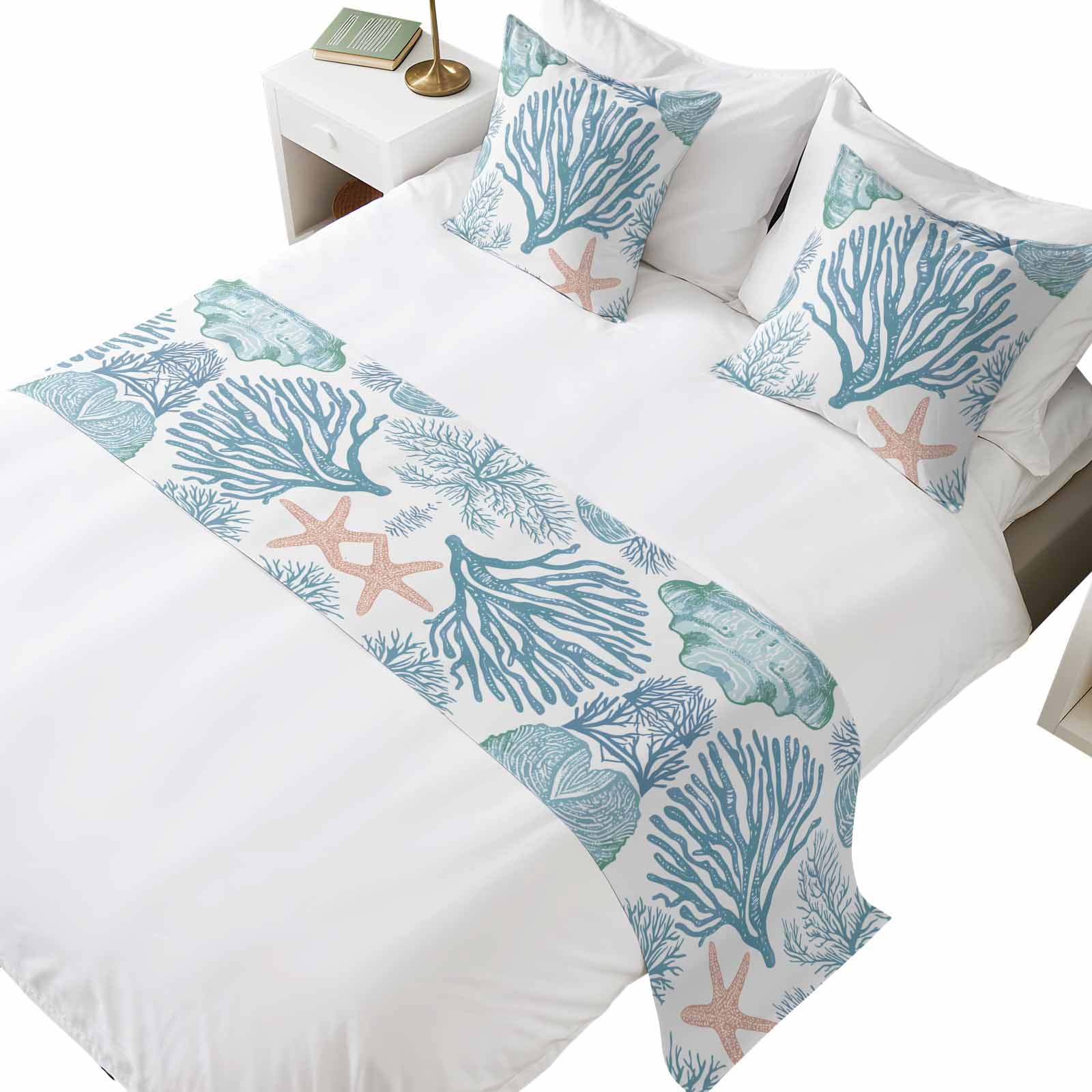 California King Size Summer Marine Life Bed Runner Set 102 x 20 inch ...