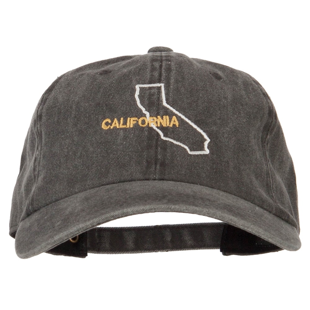 California with Map Outline Embroidered Washed Cotton Twill Cap - Black ...