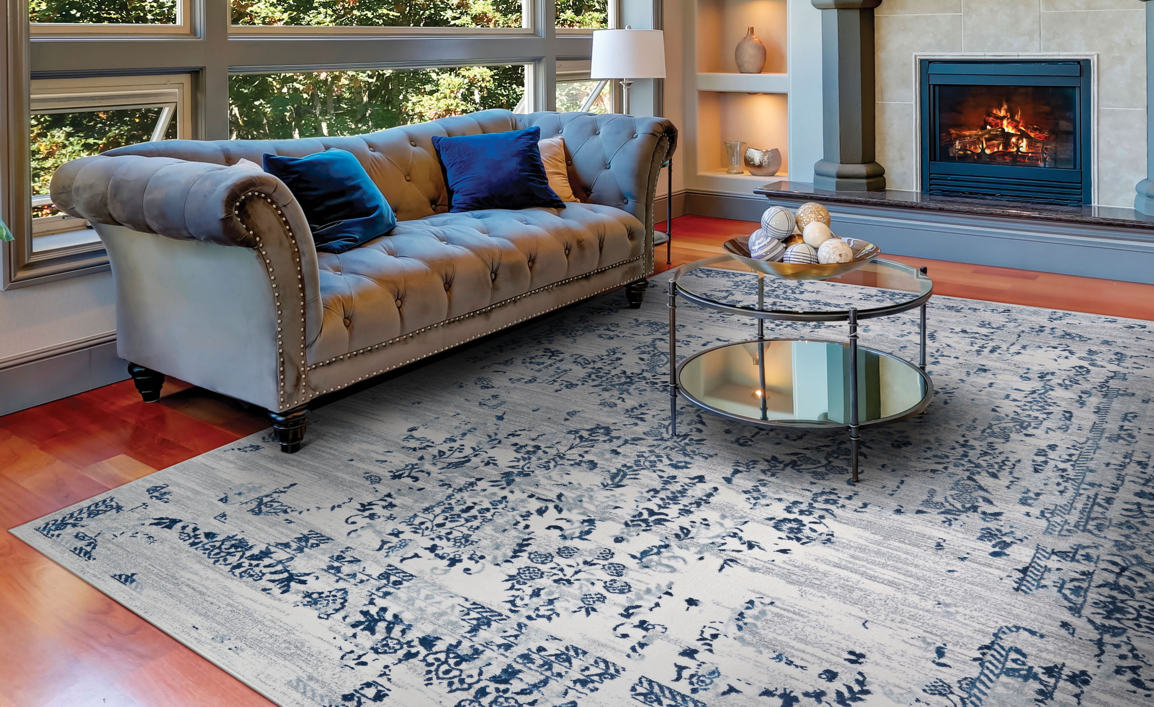 Calinda Samovar Steel Blue, Ivory Area Rug - Multiple Sizes - Walmart.com