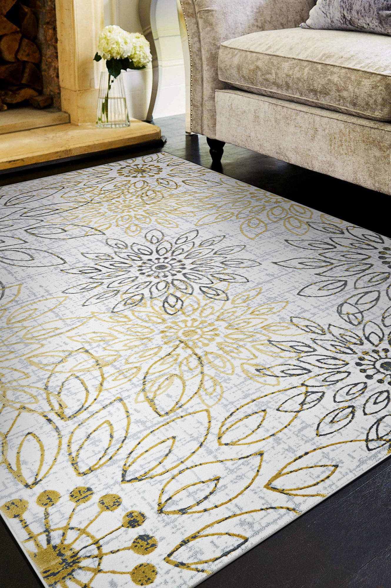 Calinda Summer Bliss Gold-Silver-Ivory Area Rug - Multiple Sizes ...