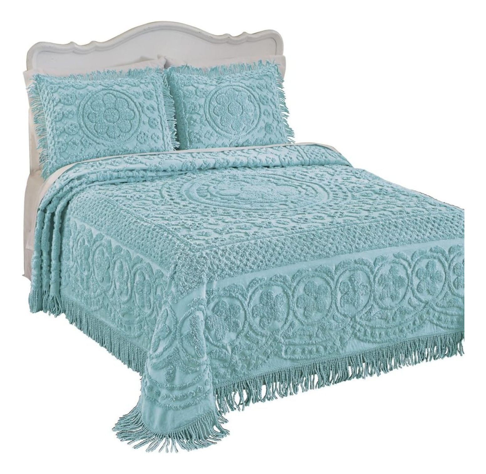Calista Chenille Lightweight Bedspread with Fringe Border, Turquoise ...