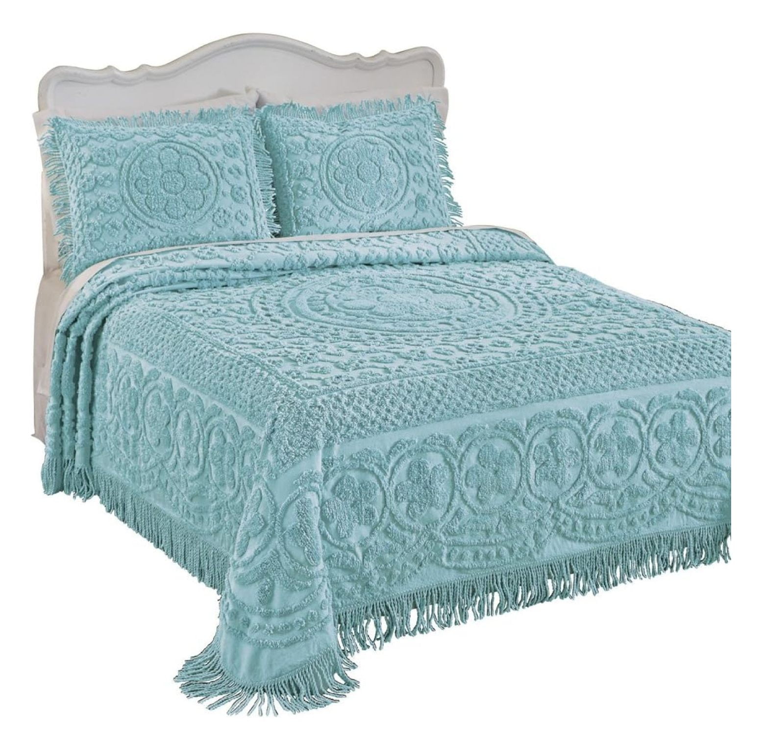 Calista Chenille Lightweight Bedspread With Fringe Border Turquoise