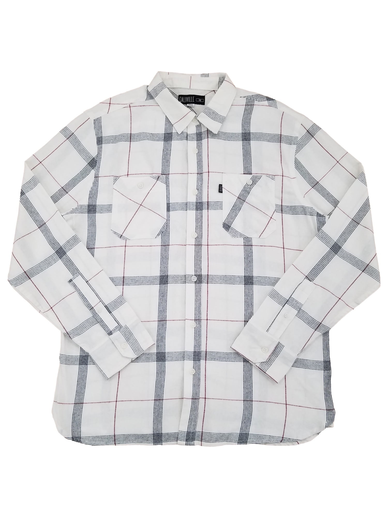 Caliville Mens White Plaid Long Sleeve Button-Front Flannel Shirt ...