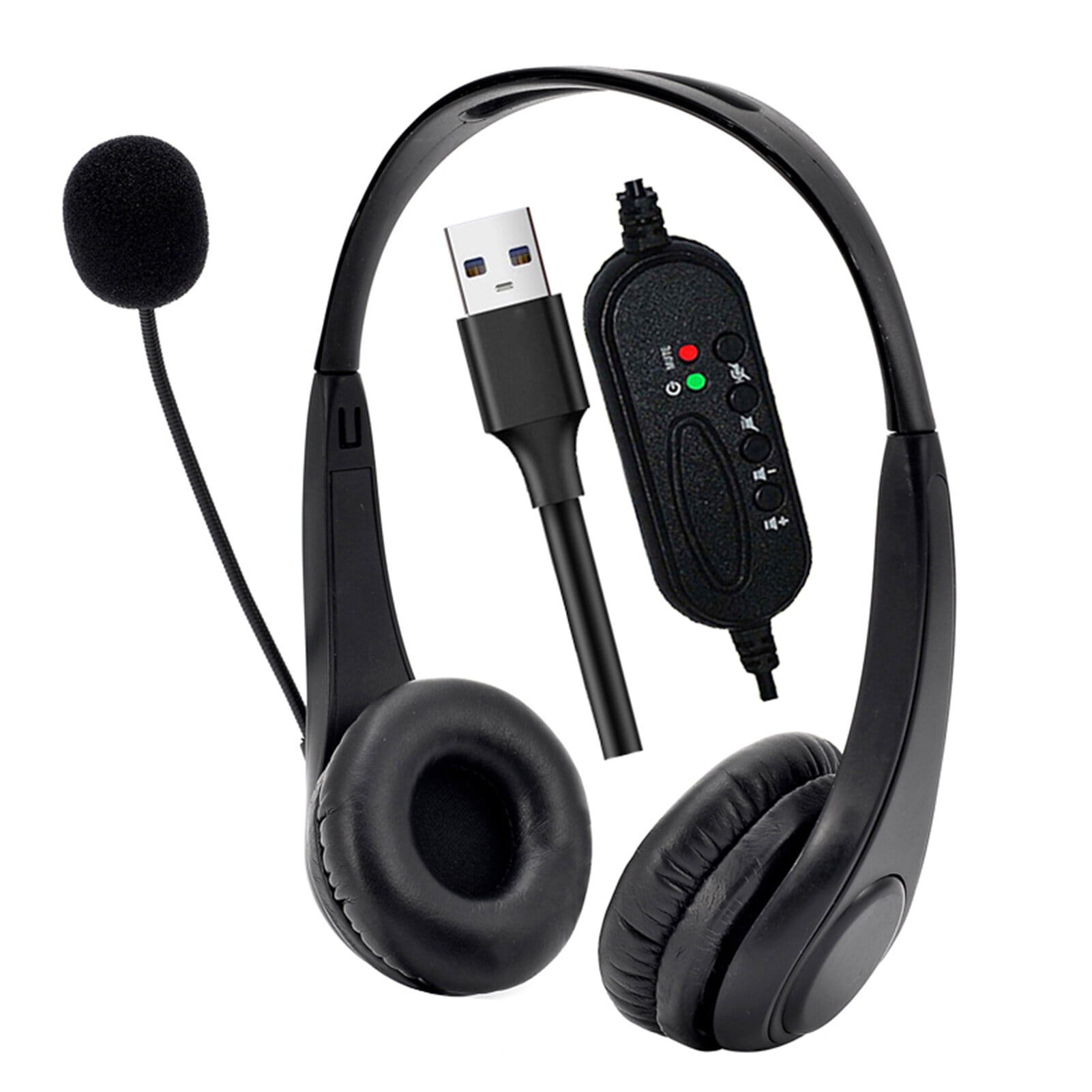 Call Center Headset with Microphone Dual-Sided Headphone USB Corded ...