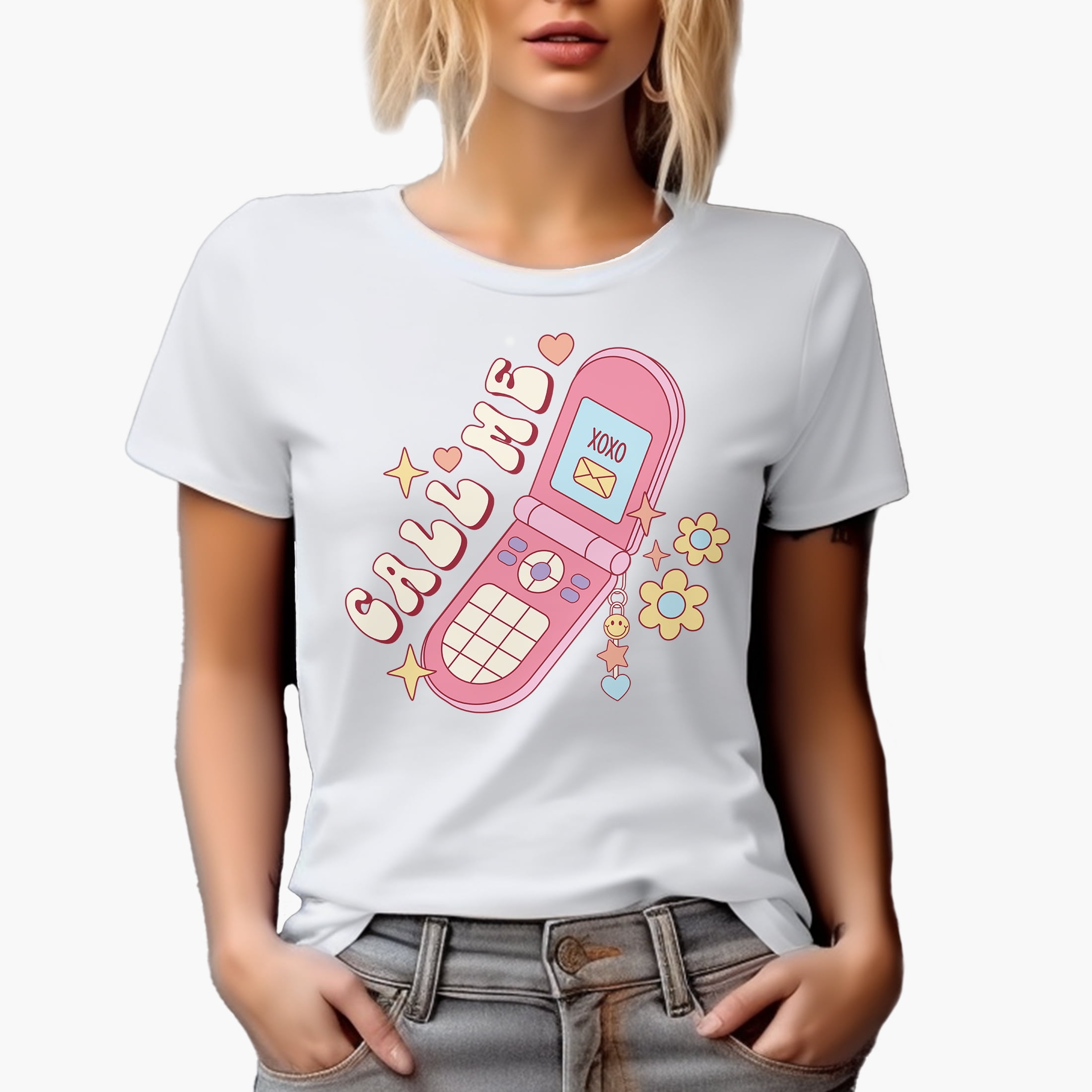 Call Me, 90s Retro Phone Valentine's Day Art Merch Gift, White T-Shirt ...