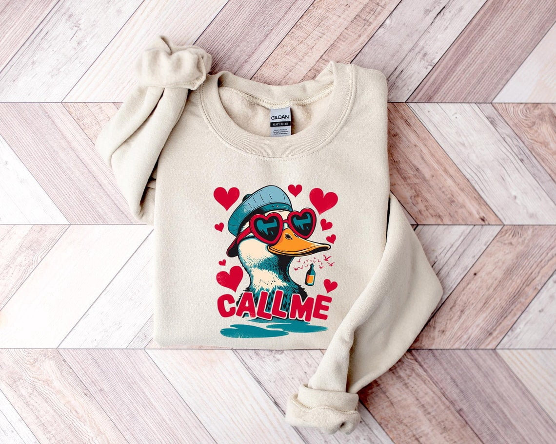 Call Me Duck Valentine Funny Mallard Duck Animal Lover Sweatshirt All ...