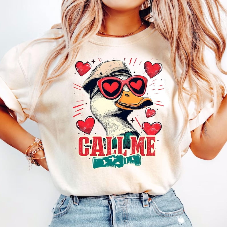Call Me Duck Valentine T-shirt – Funny Mallard Hunting Heart Animal ...