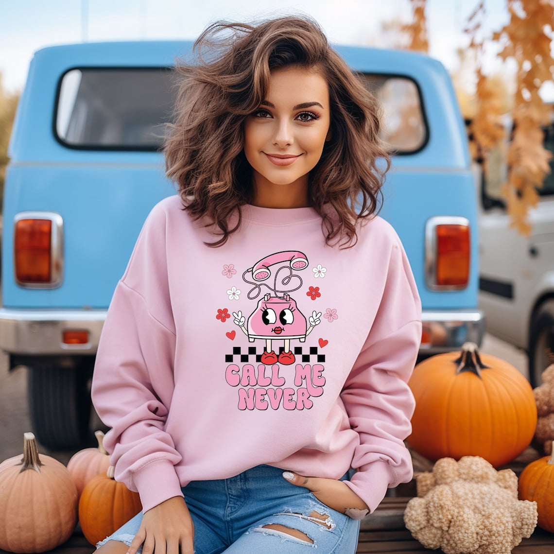 Call Me Never Valentine Sweatshirt Coffee - Walmart.com