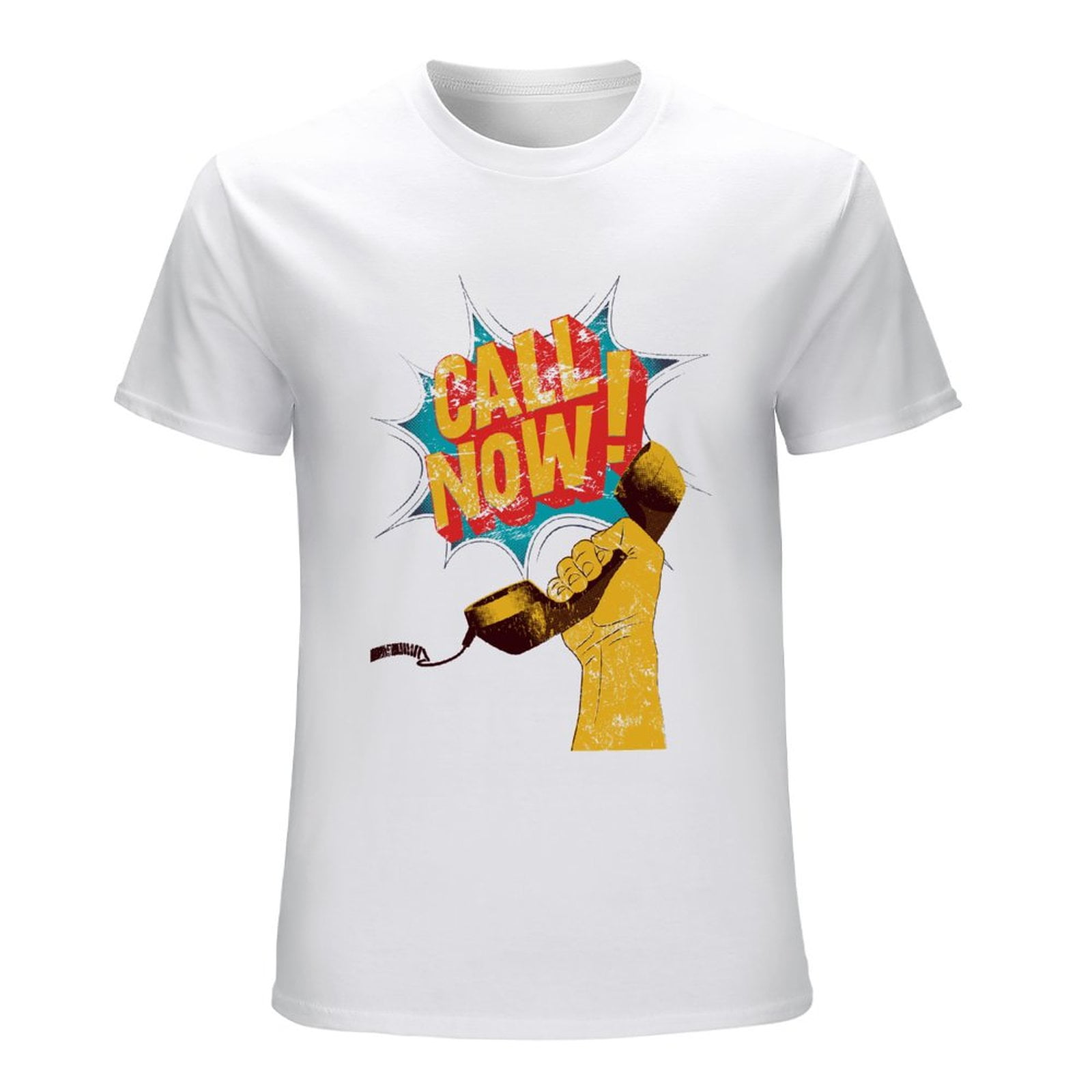 Call Now! Vintage T-shirt Mens Cotton Classic Crewneck Short Sleeve ...