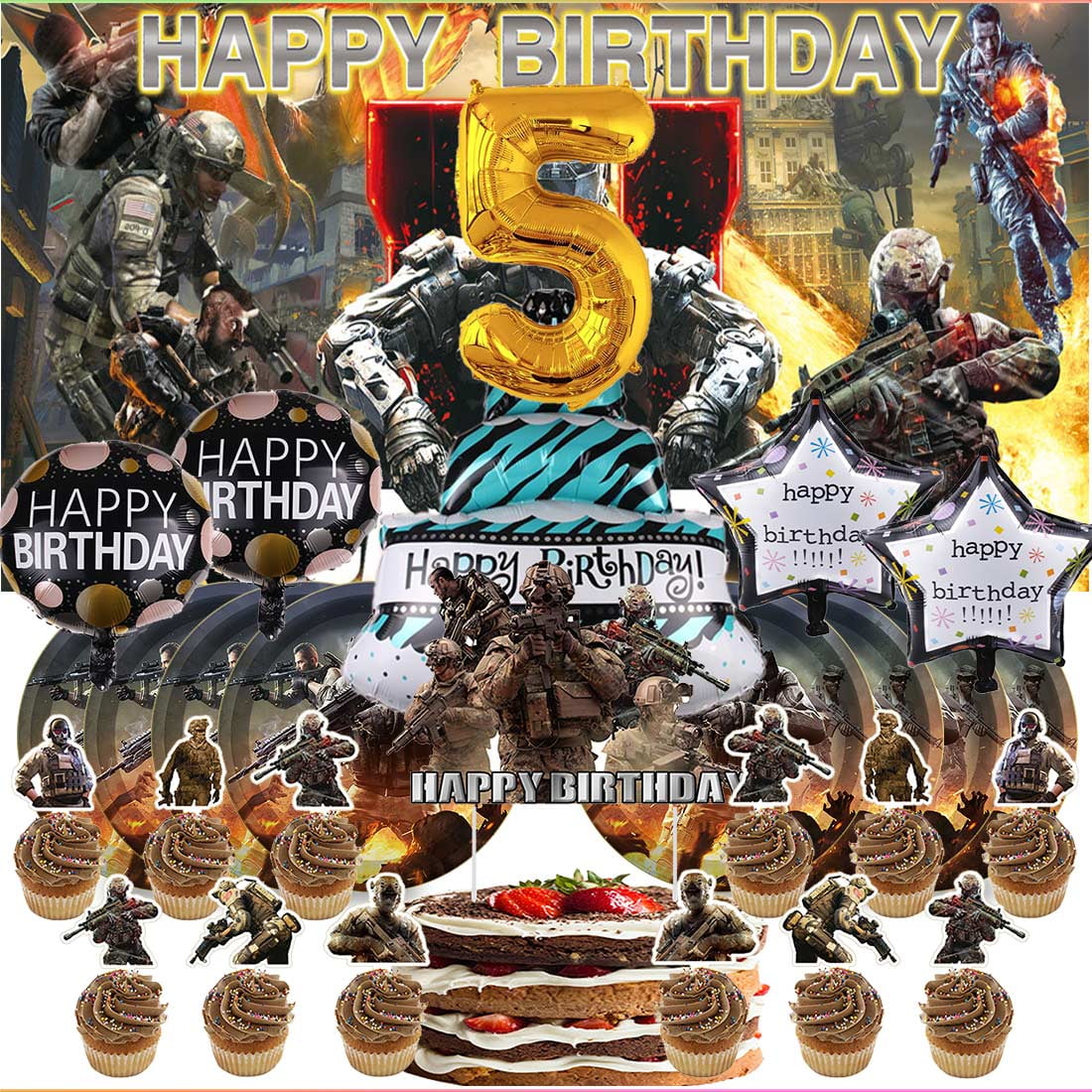 Call Of Duty 5th Tableware Balloons Cake Toppers Backdrop Banner ...
