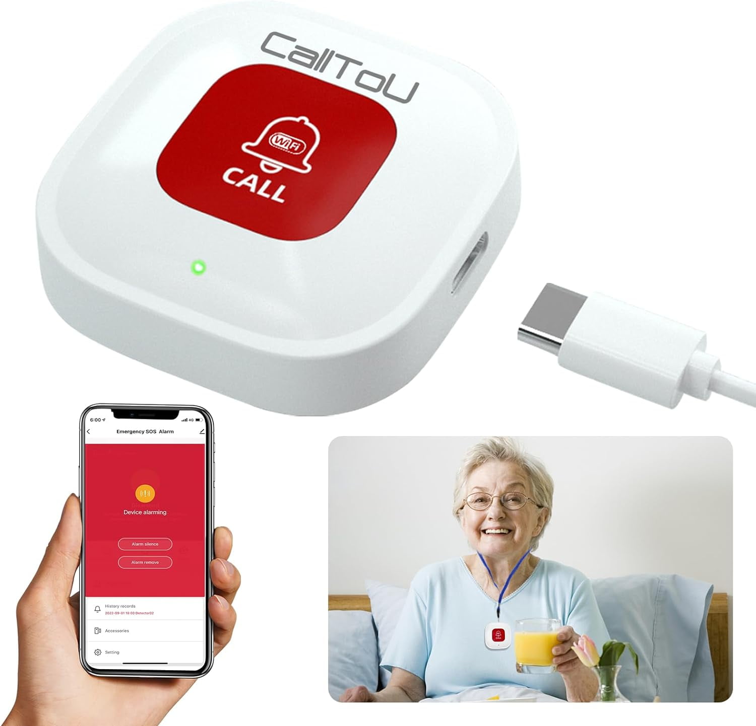 CallToU WiFi Tuya SOS Smart Call Button Rechargable Wireless Caregiver ...