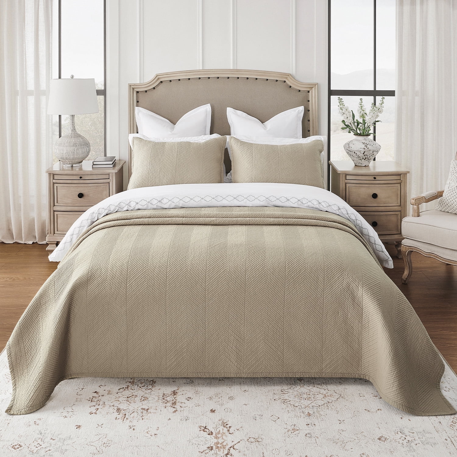 Calla Angel Evelyn Stitch Chevron Luxury Pure Cotton Quilt, Coffee ...