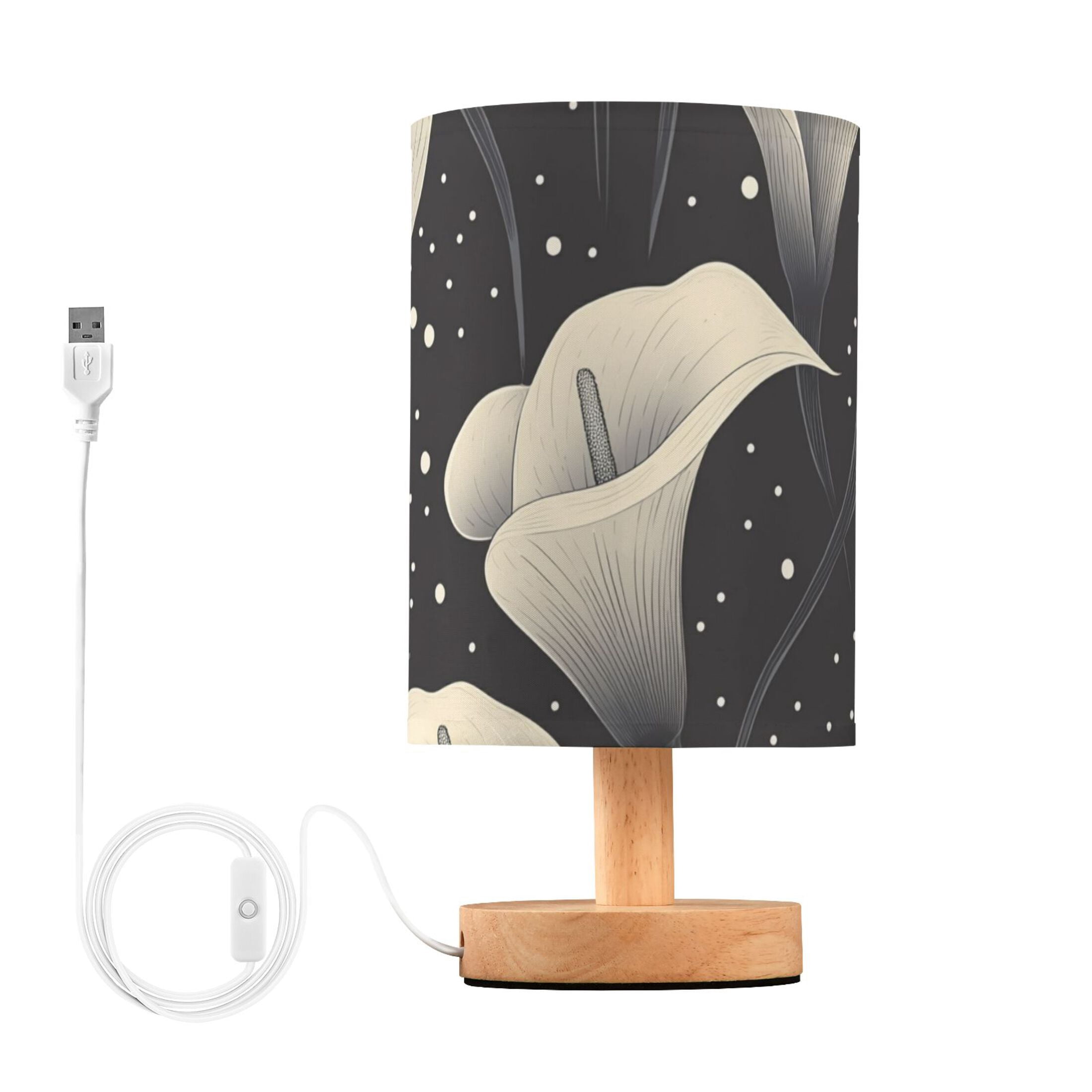 Calla Lilies Flowers Polka Dots Table Lamp with USB Port LED Warm Light ...