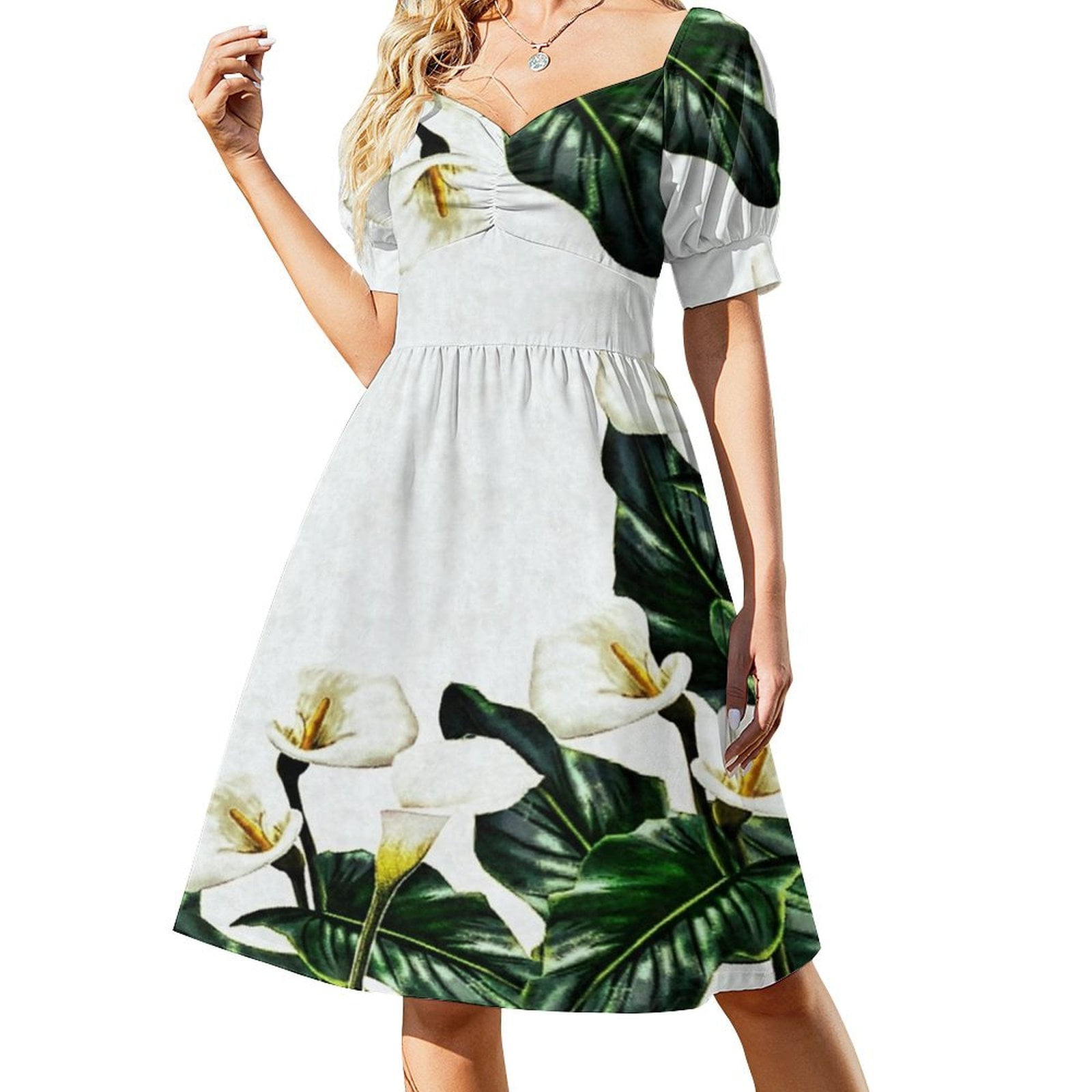 Calla Lilies Short Sleeve Dress Clothes Women's Summer Dress Elegant ...