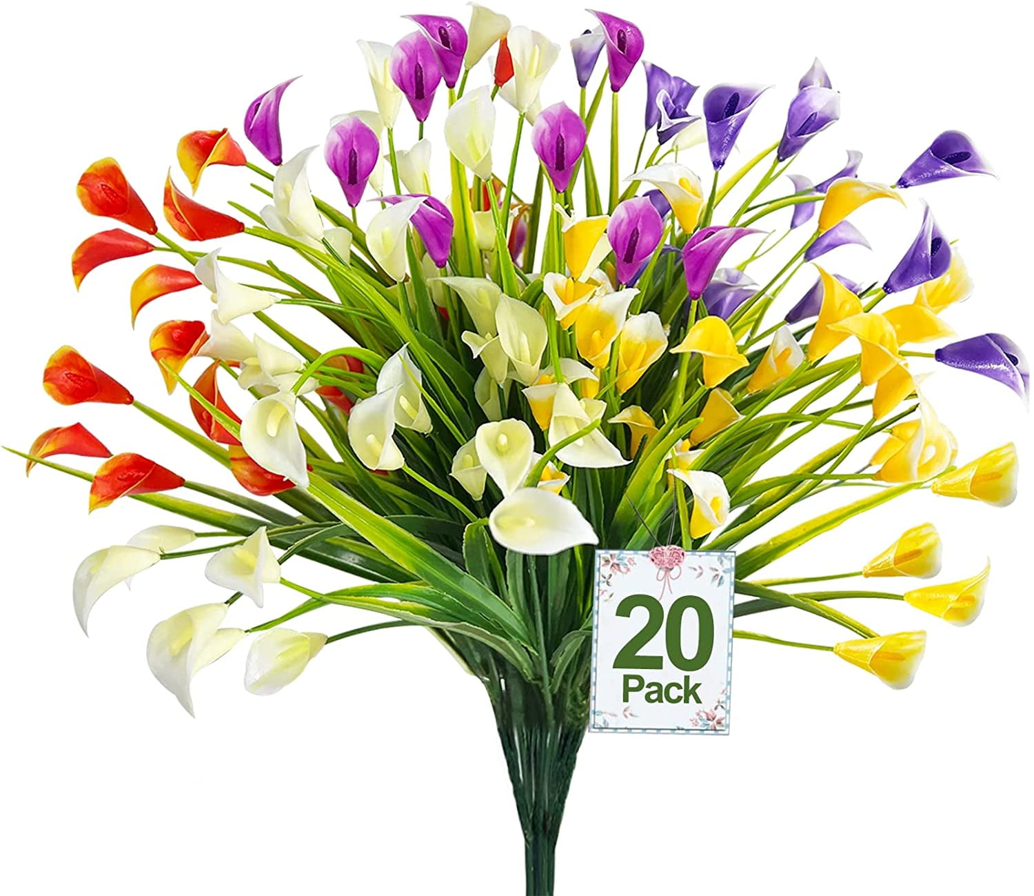 Calla Lily (5Heads) Artificial Flowers for Outdoors, Fake Plants UV ...