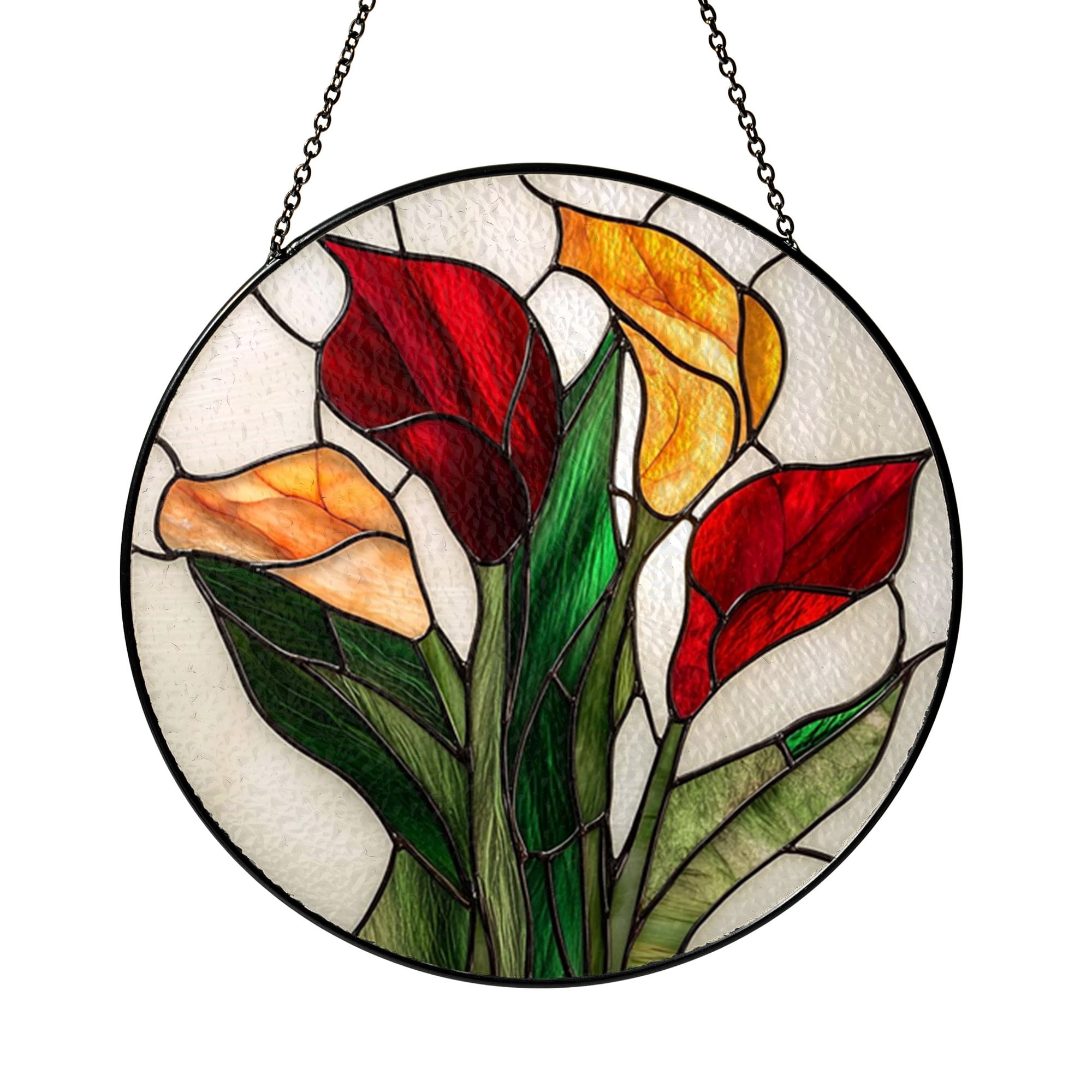 Calla Lily Bloom Stained Glass Style Round Suncatcher – Floral Window ...