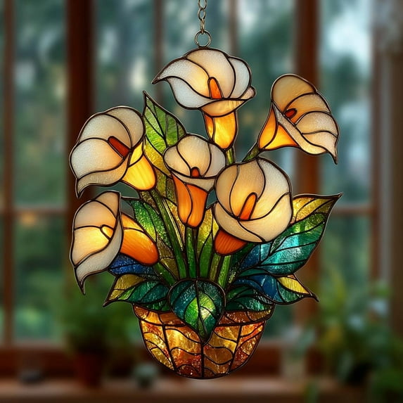 Calla Lily Bouquet Faux Stained Glass Acrylic Suncatcher Window Hanging ...