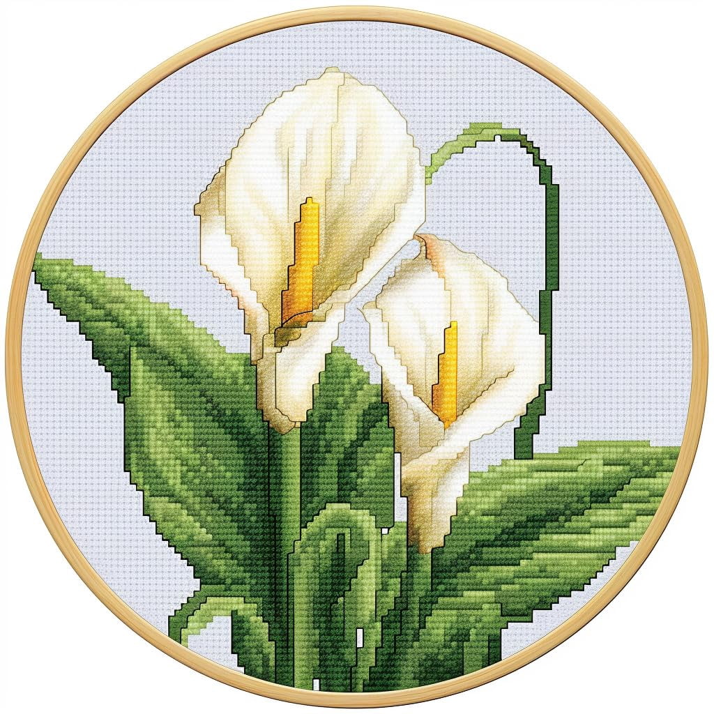 Calla Lily DIY Stamped Cross Stitch Kits for Beginners Easy with Hoop ...
