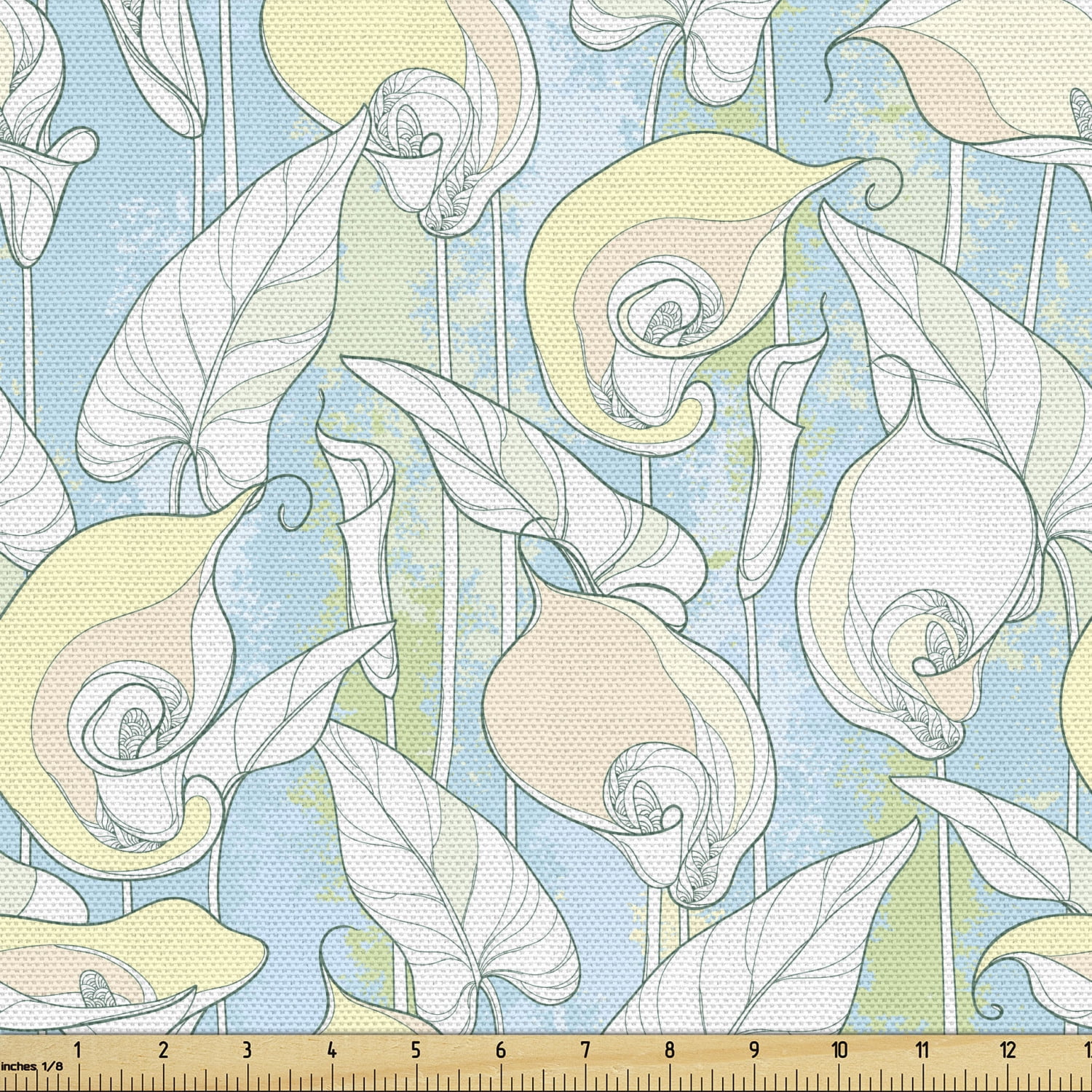 Calla Lily Fabric by the Yard, Art Pattern with Outline Zantedeschia on ...