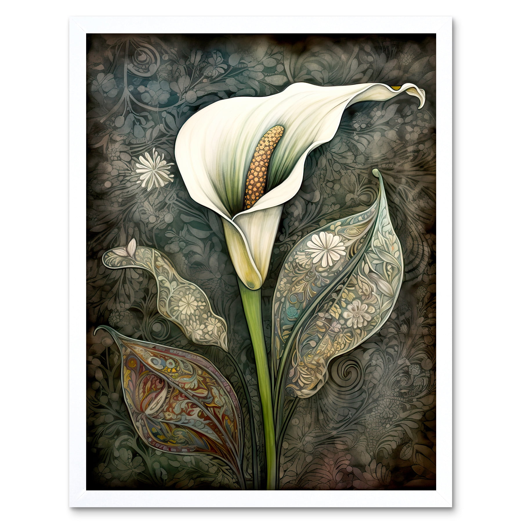 Calla Lily Flower Bloom with Batik Style Patterns Art Print Framed ...