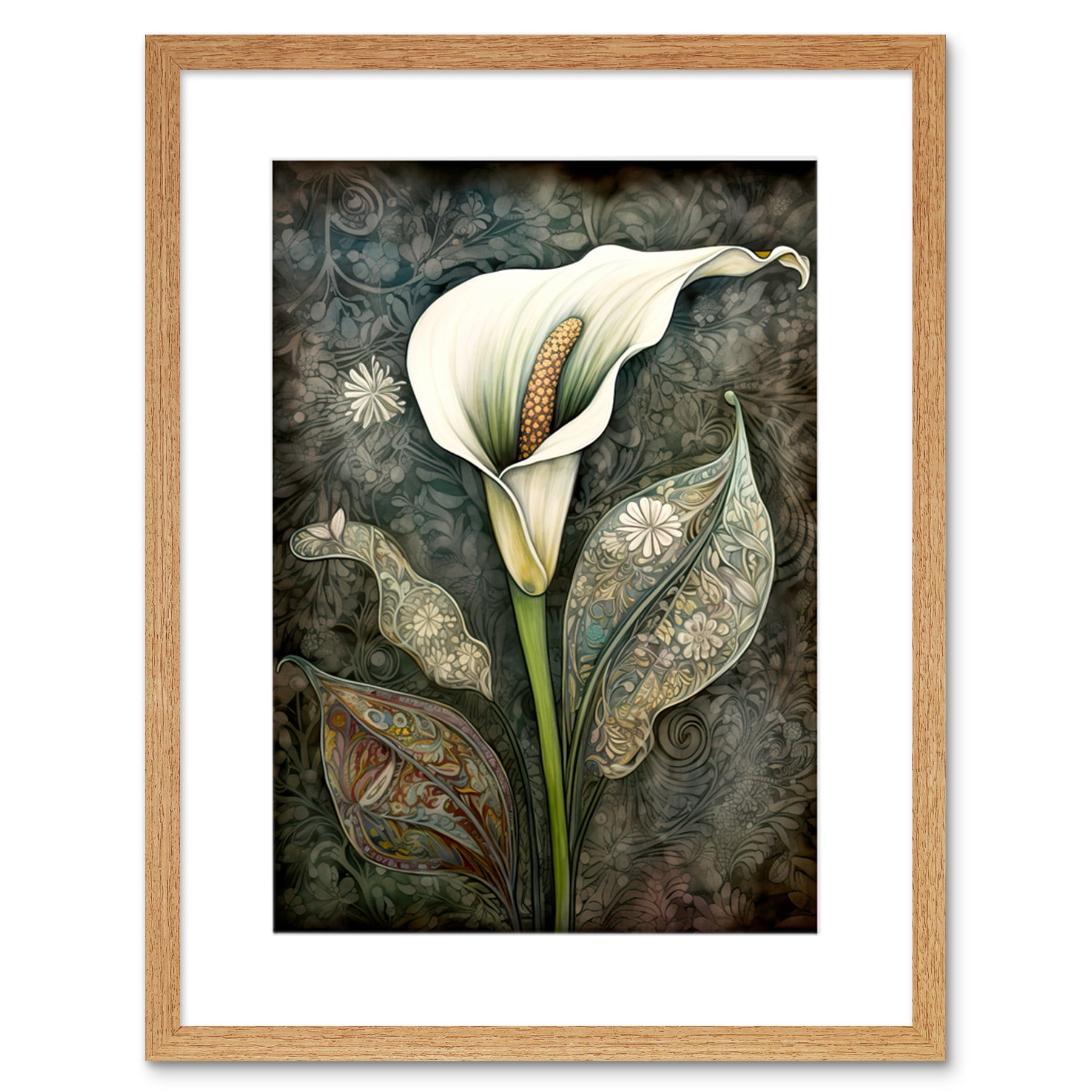 Calla Lily Flower Bloom with Batik Style Patterns Artwork Framed Wall ...