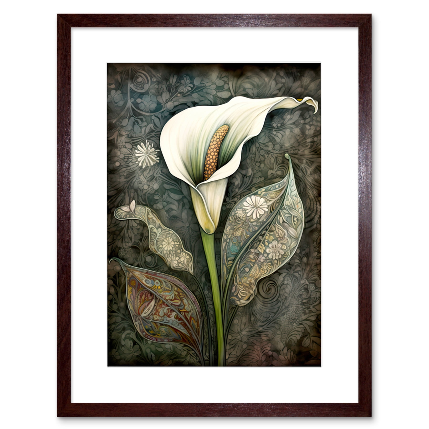 Calla Lily Flower Bloom with Batik Style Patterns Artwork Framed Wall ...