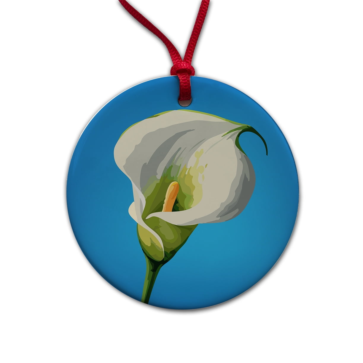 Calla Lily Flower White Christmas Tree Holiday Round Ceramic Ornament ...