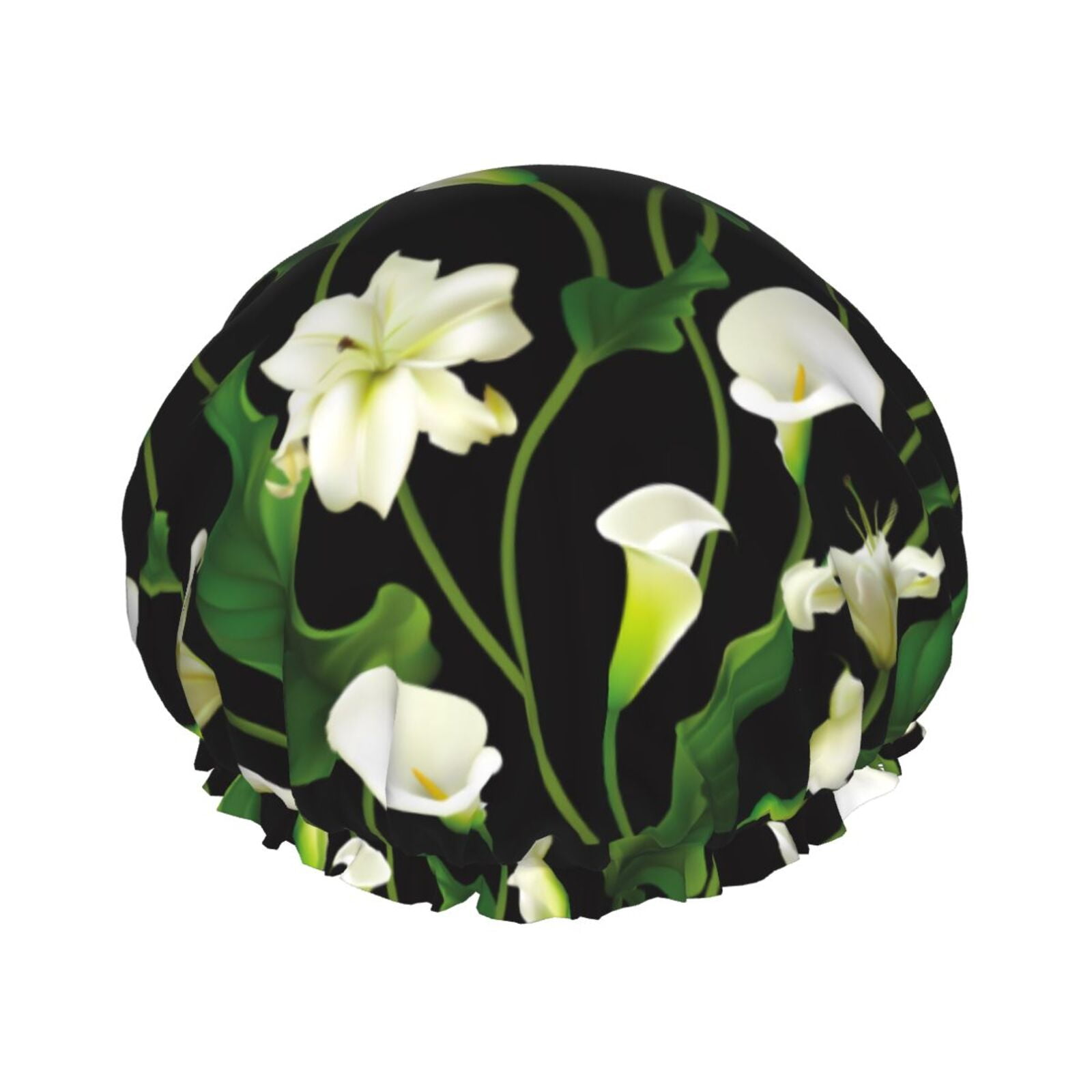 Calla Lily Flowers Black Shower Cap, Double Layers Shower Cap Rreusable ...
