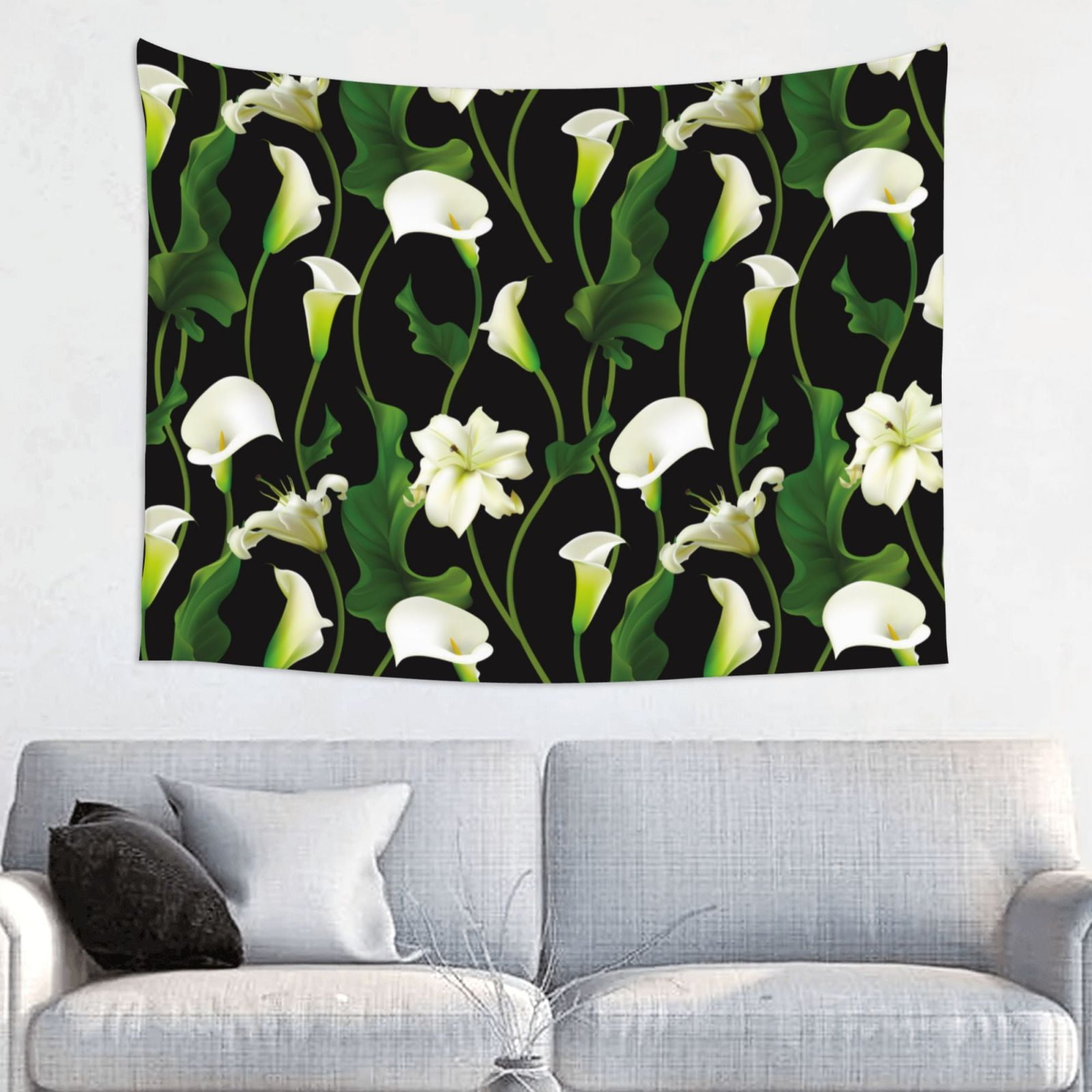 Calla Lily Flowers Black Tapestry Wall Hanging, Wall Tapestry for ...