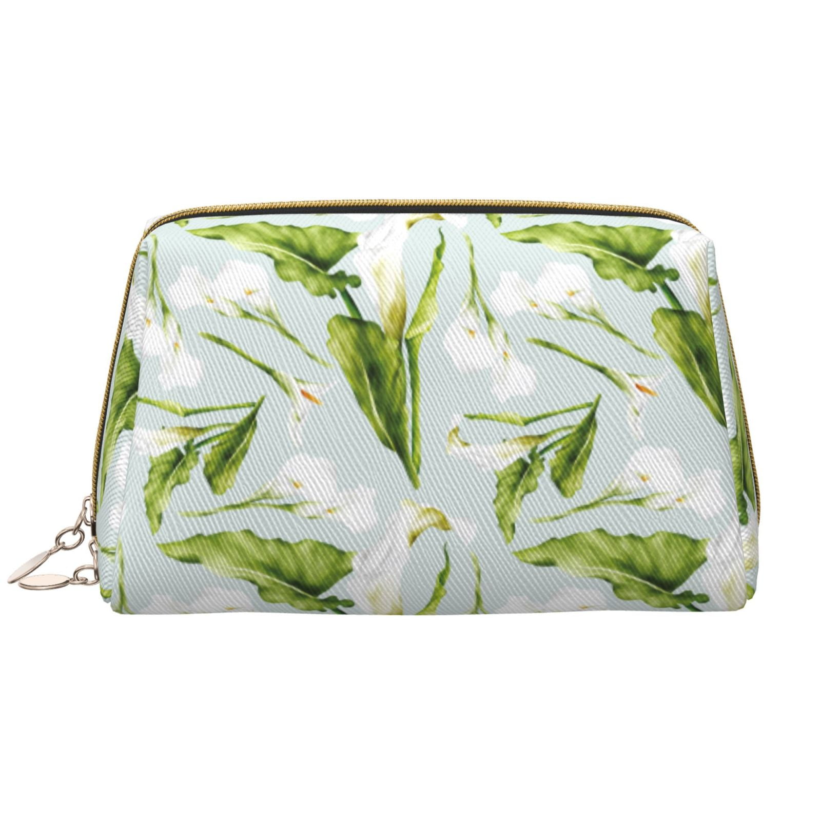 Calla Lily Flowers Light Blue Makeup Bag, Leather Waterproof Travel ...