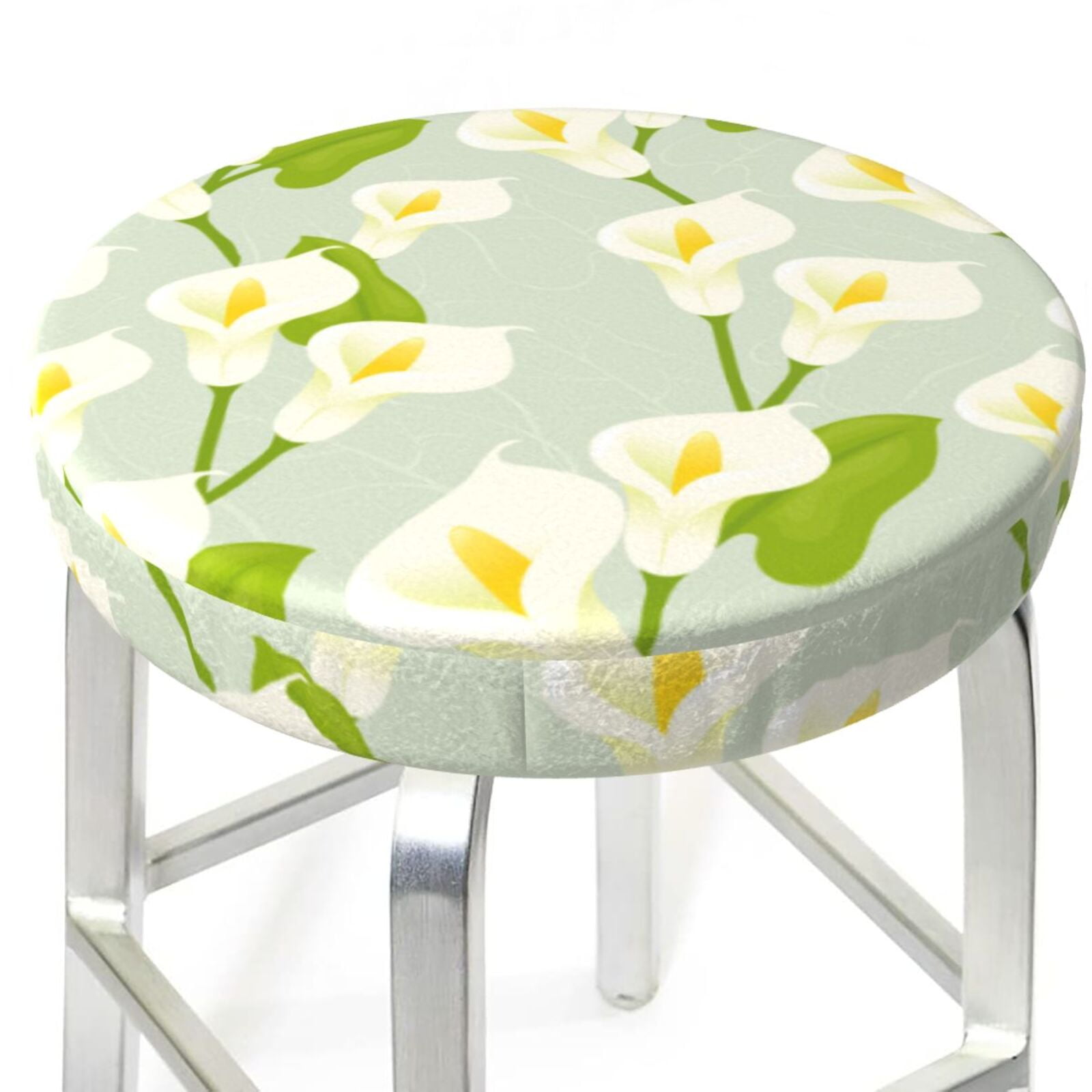 Calla Lily Flowers Light Green Bar Stool Covers - Stretch Round Seat ...
