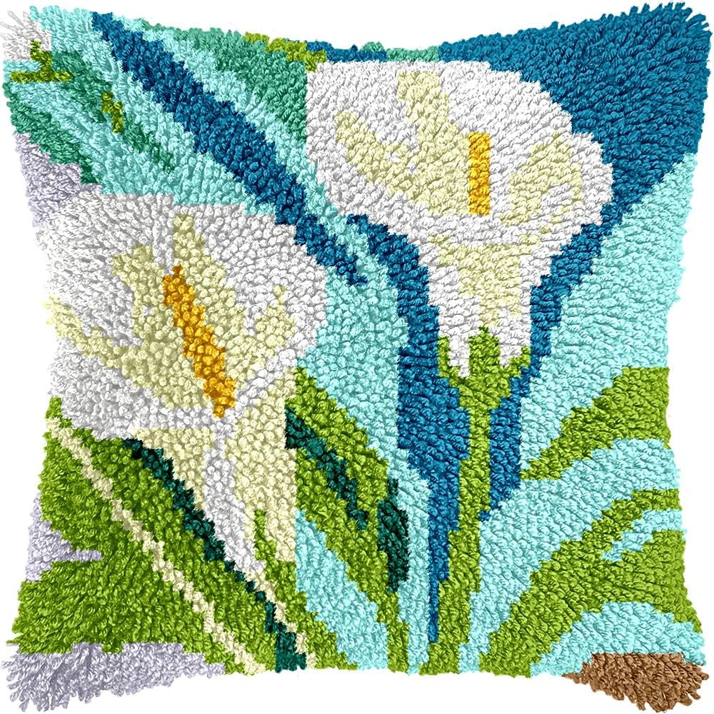 Calla Lily Latch Hook Pillow Cover Kits for DIY Handmade Throw Pillow ...
