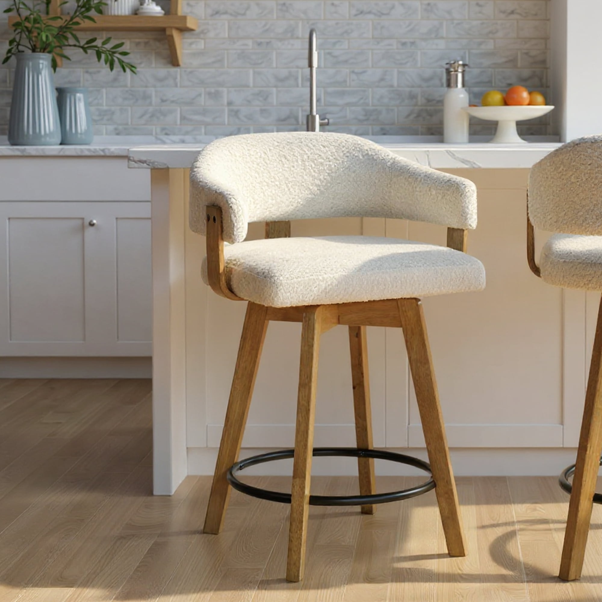 Callah Contemporary Natural Wood Counter Height Kitchen Bar Stool in ...