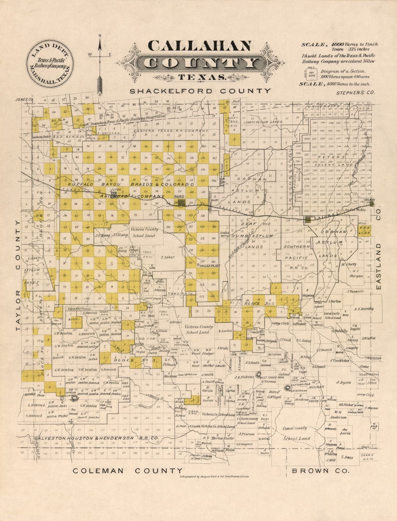 Historic County Map - Callahan County Texas - Gast 1870 - 23 x 30.12 ...