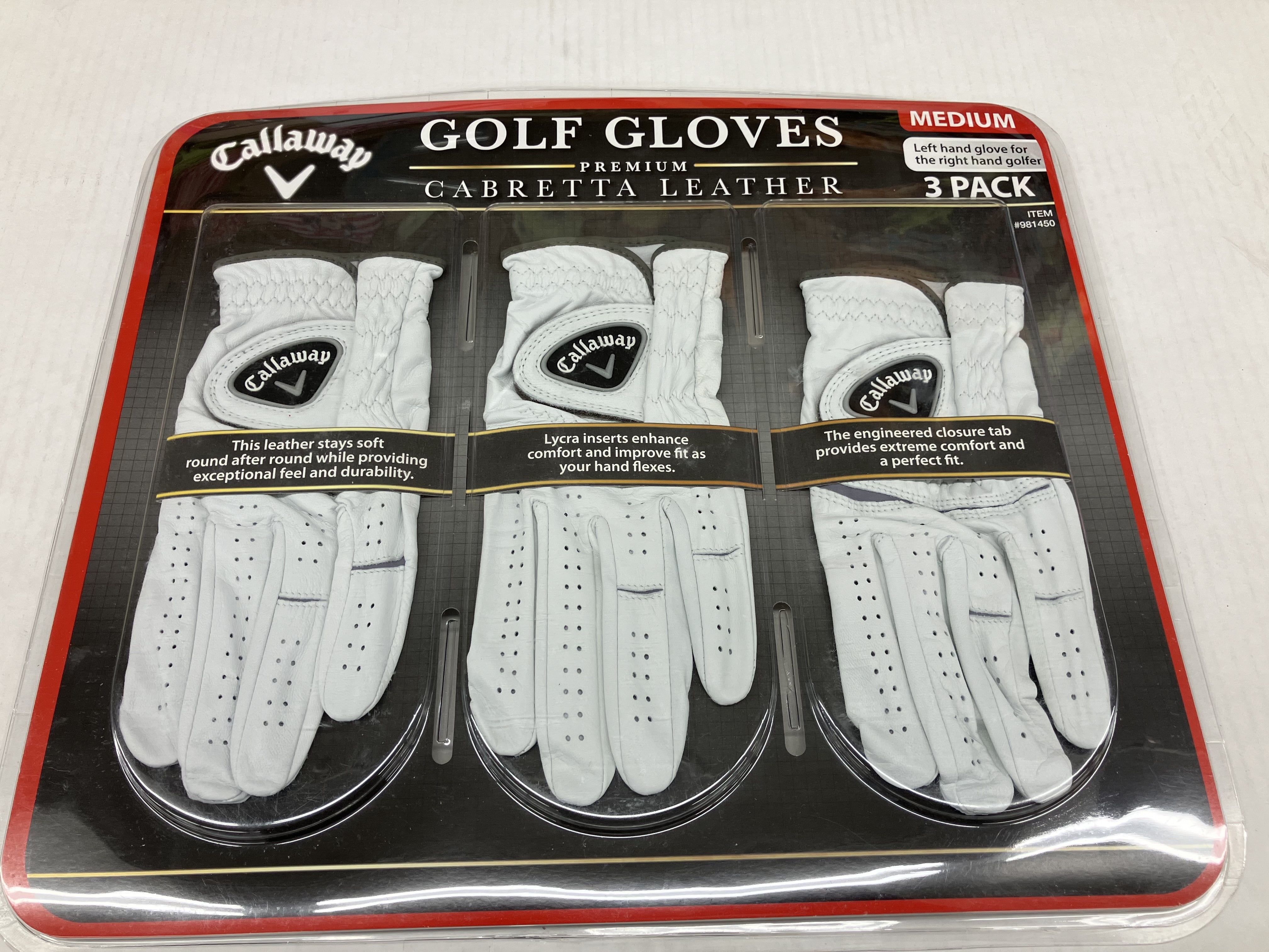 Callaway Golf Gloves Premium Cabretta Leather 3 Pack for Left Hand ...