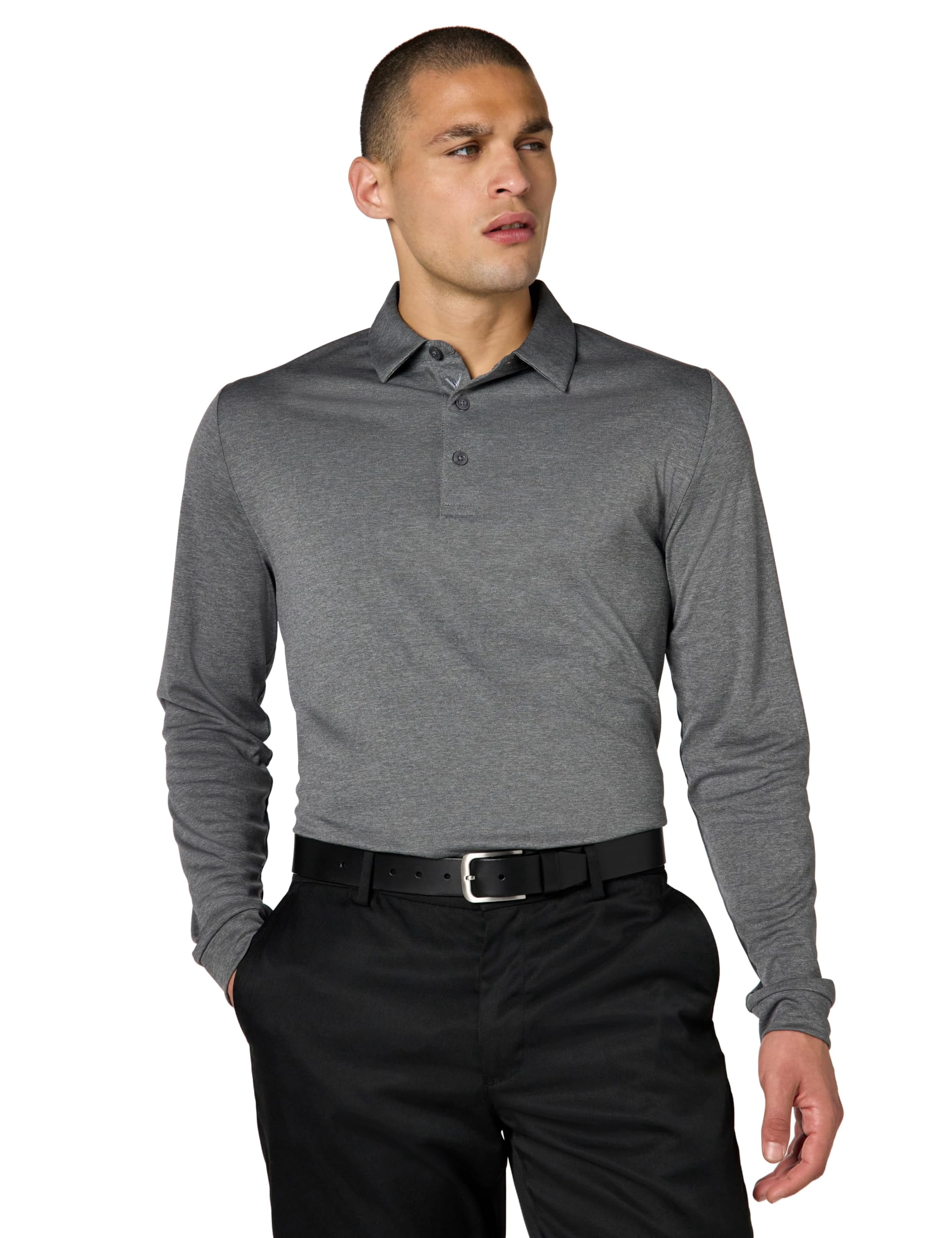 Callaway Golf Swing Tech Essential Long Sleeve Polo Quiet Shade Heather ...