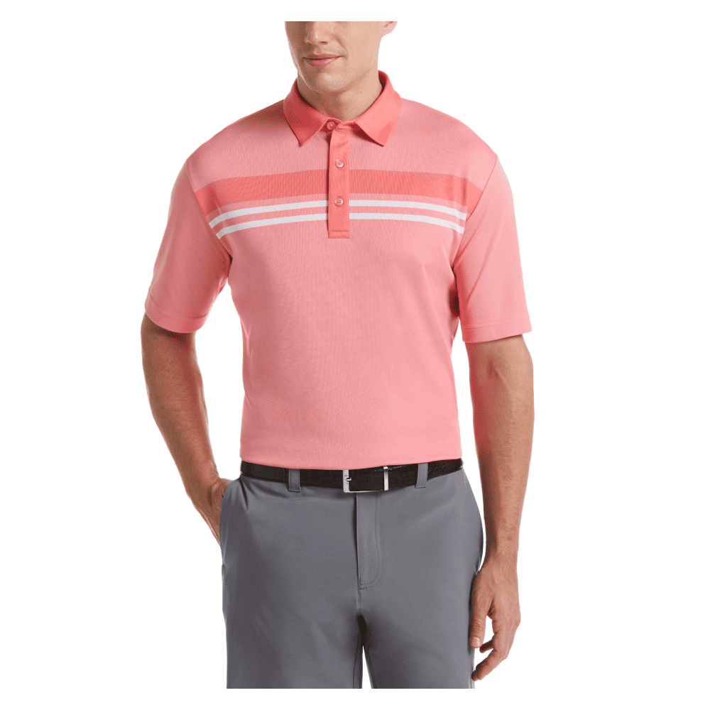 Callaway Men's Mens Yarn Dyed Birdseye Color Block Polo, Coral, L ...