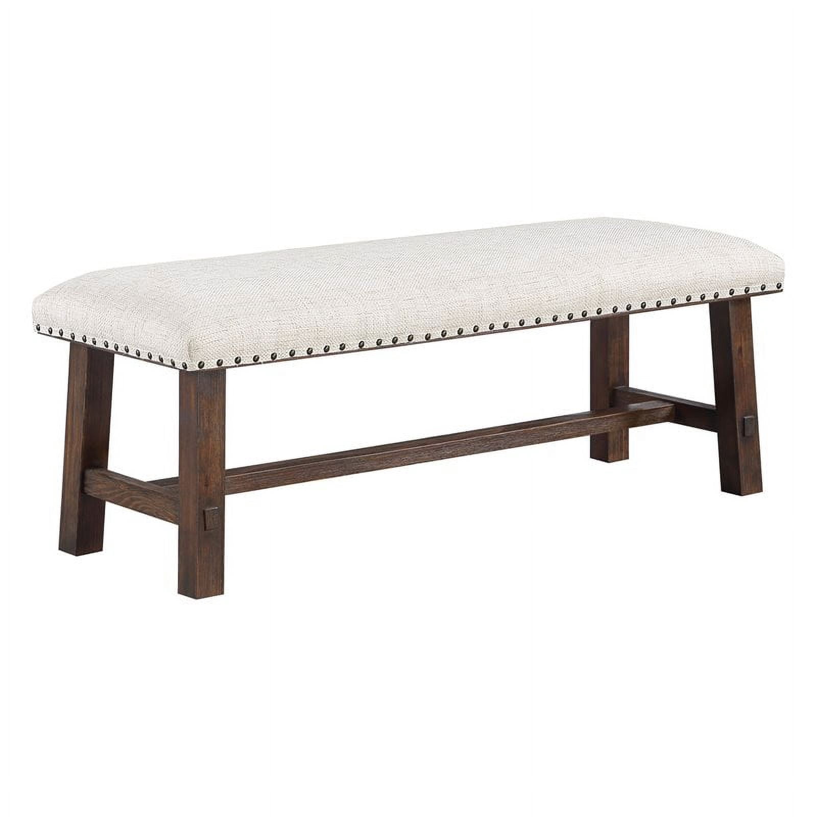 Callen Bench with Walnut Frame and Bronze Nailhead Trim in Linen White ...