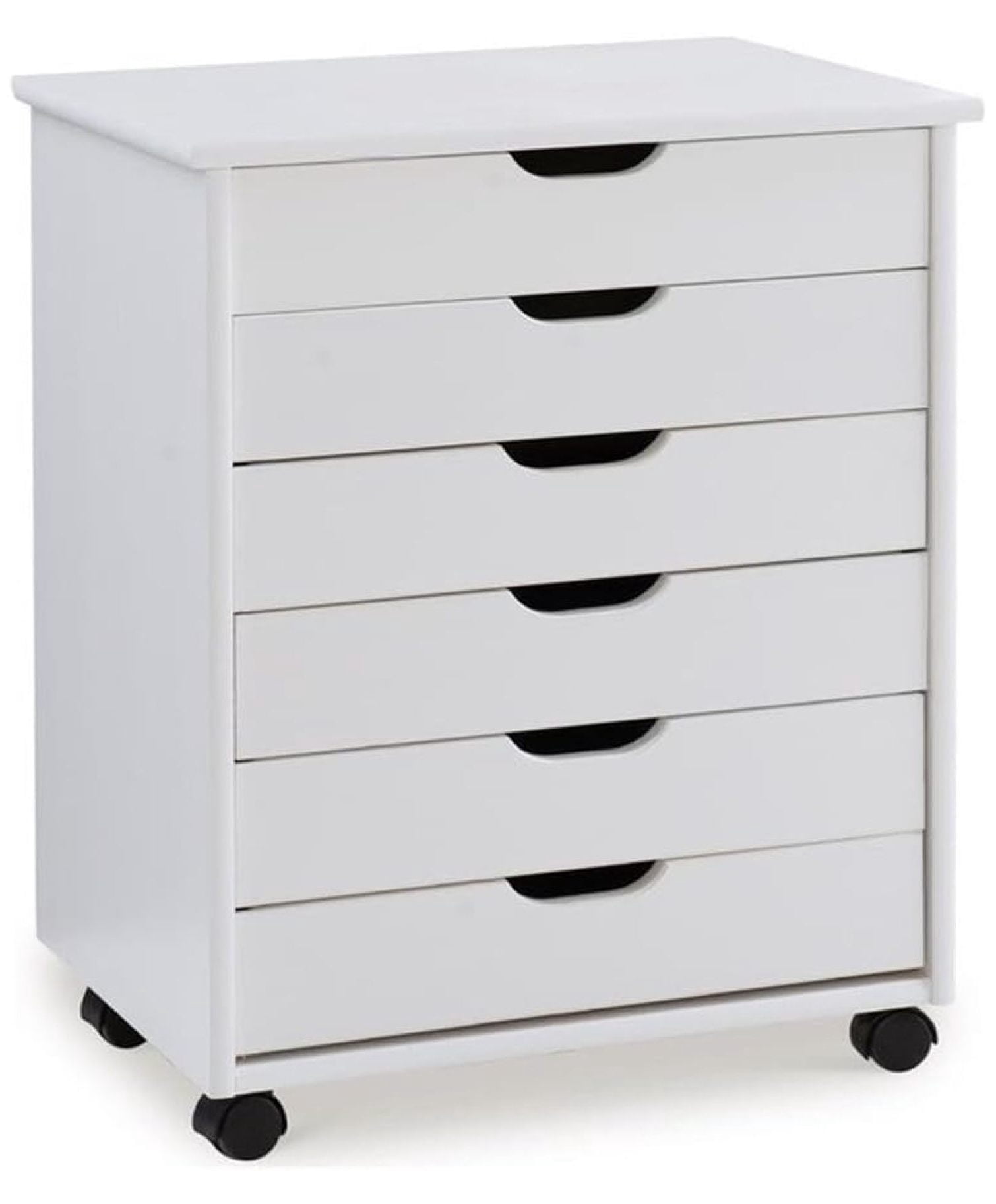 Callie 6-Drawer Rolling Storage Cart with Wood Frame, White Wash Finish ...