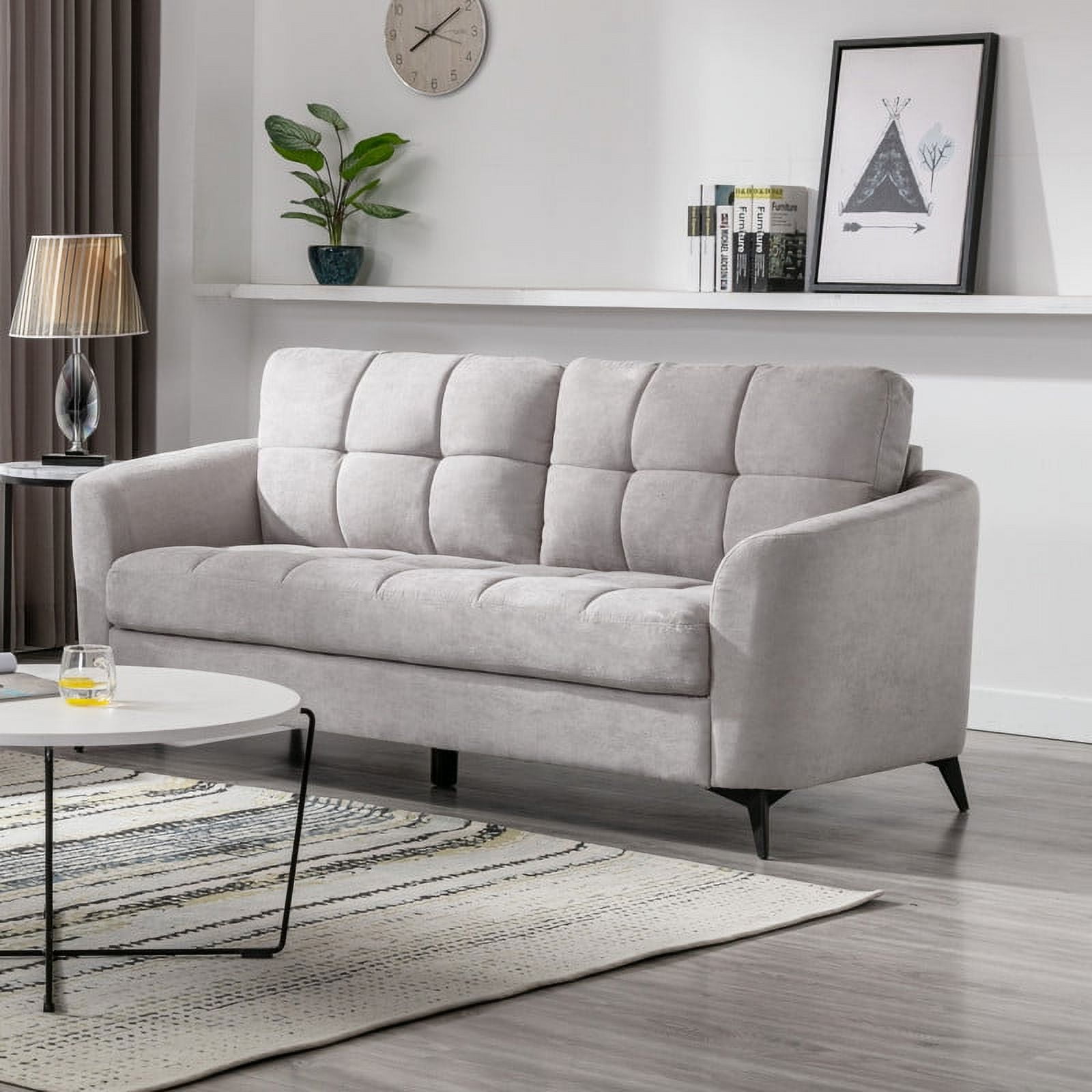Callie 79" Light Gray Velvet Sofa - Tufted Cushion, Pocket Coil Seating ...