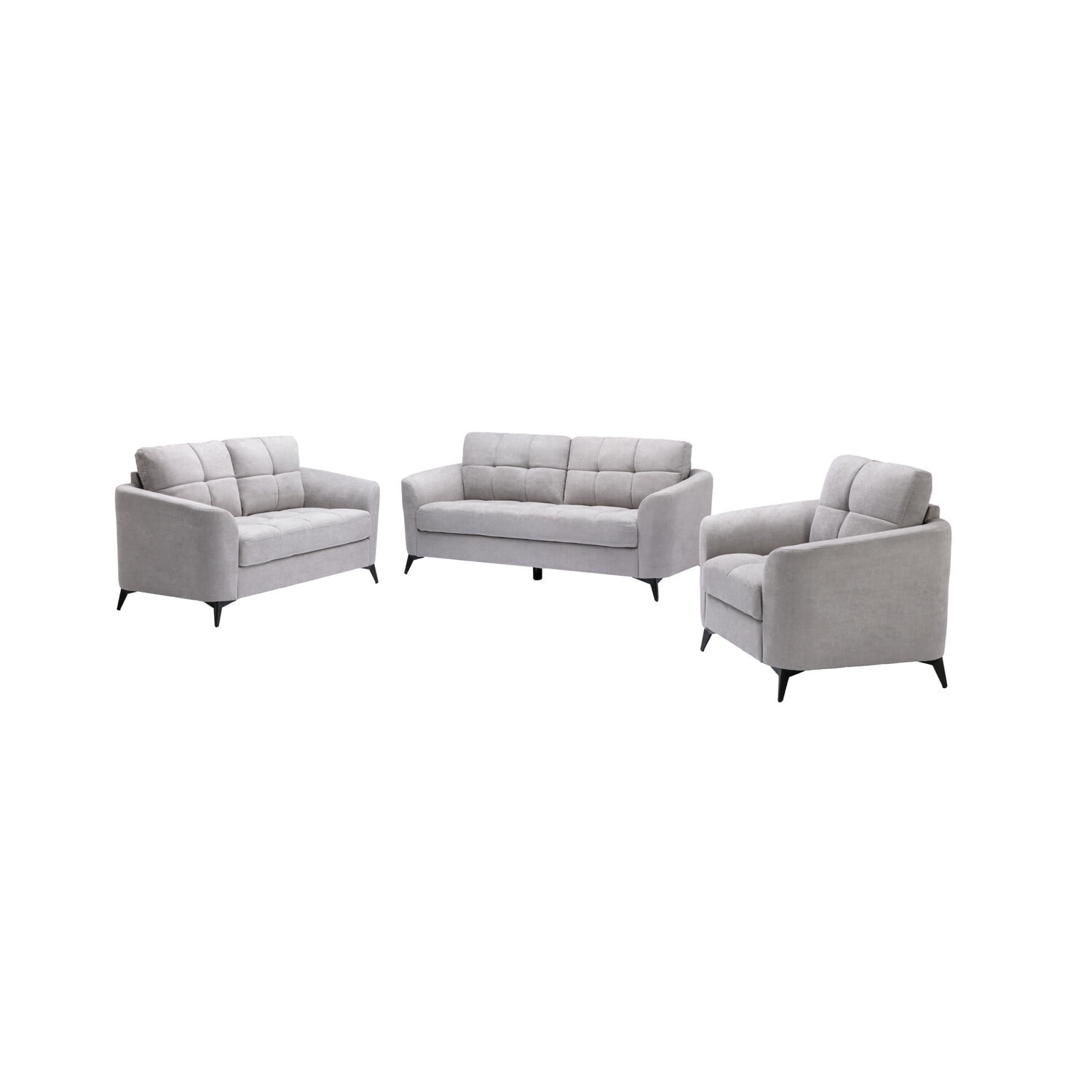 Callie Light Gray Woven Fabric Sofa Loveseat Chair Living Room Set ...