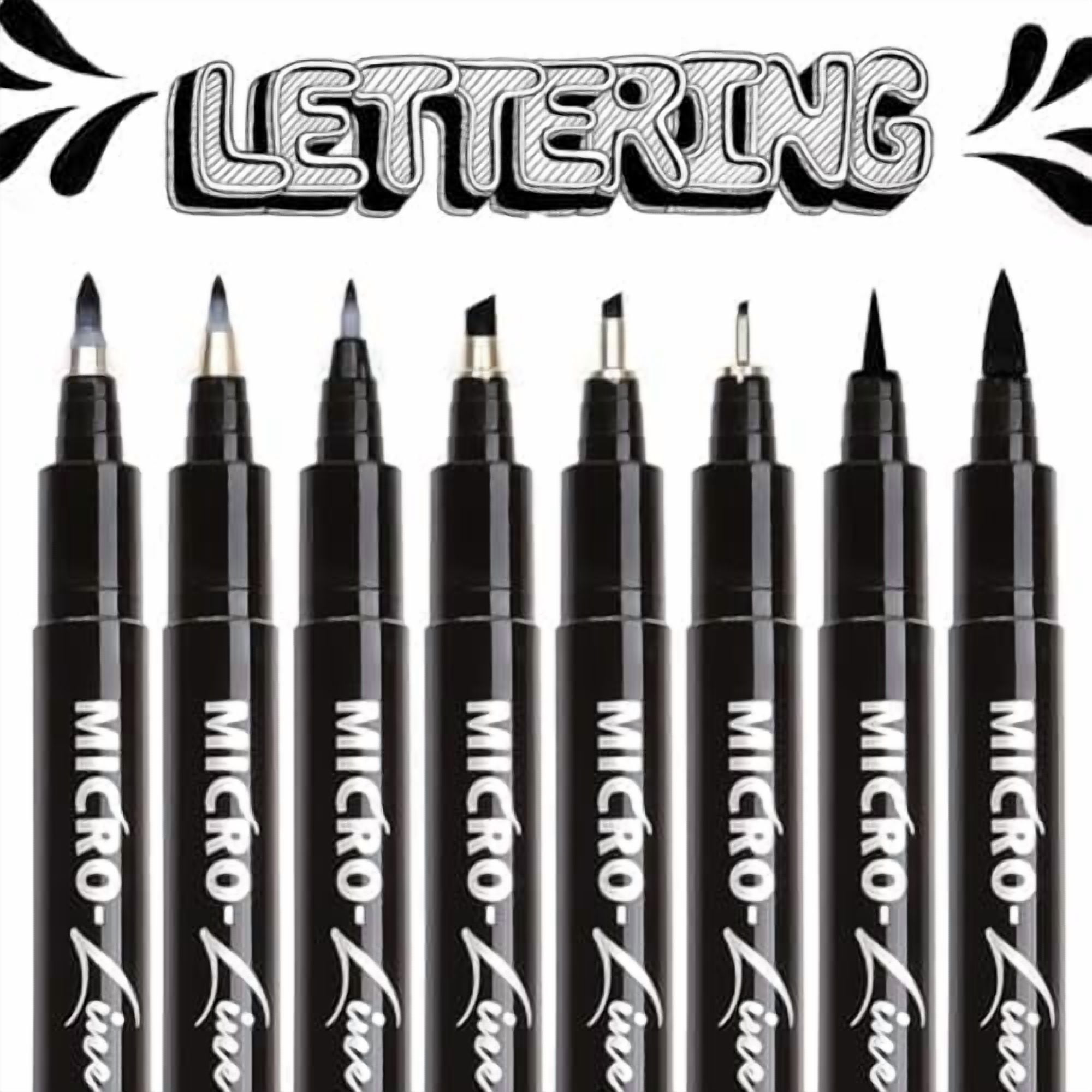 Calligraphy Brush Pen, Hand Lettering Pens, 8 Size Black Markers Set ...