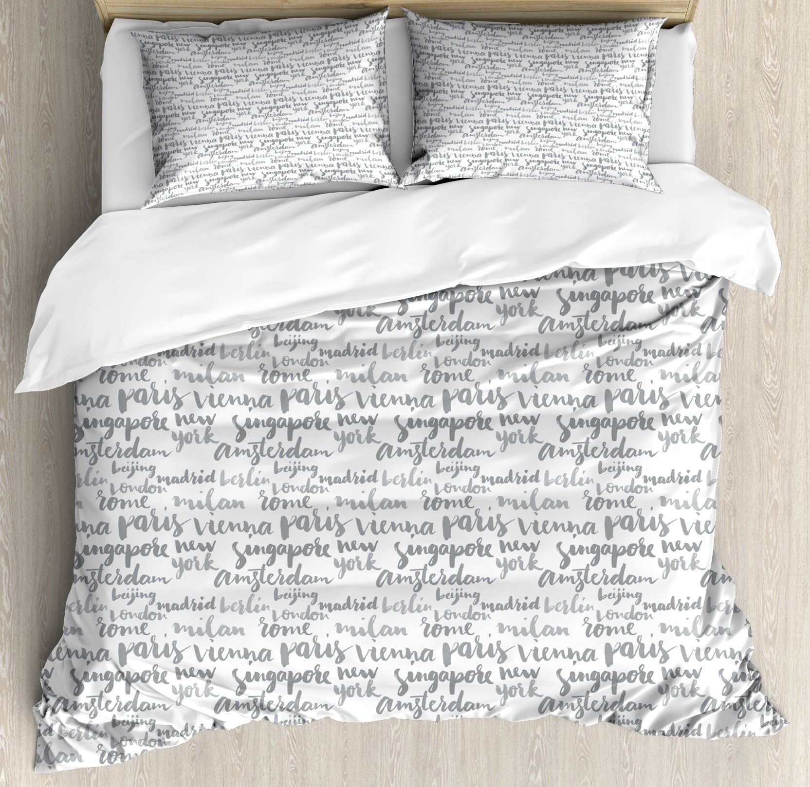Calligraphy Duvet Cover Set, Names of Cities in World Amsterdam New ...