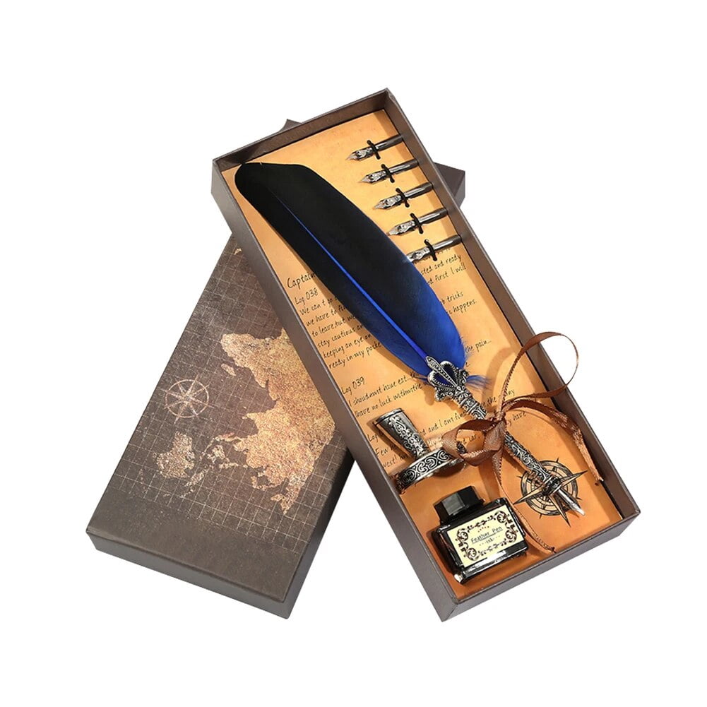 Calligraphy Feather Dip Pen with 2 Nib Set Quill Fountain Writing Pen ...