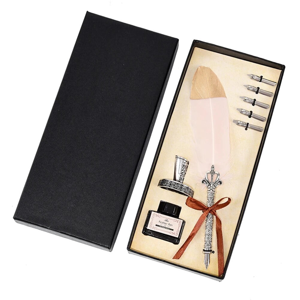 Calligraphy Feather Dip Pen with 2 Nib Set Quill Fountain Writing Pen ...