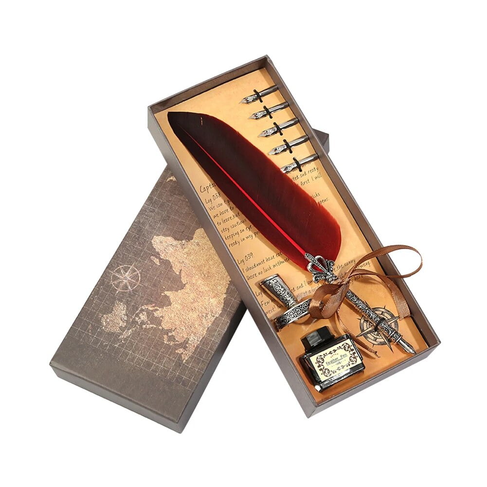 Calligraphy Feather Dip Pen with 2 Nib Set Quill Fountain Writing Pen ...